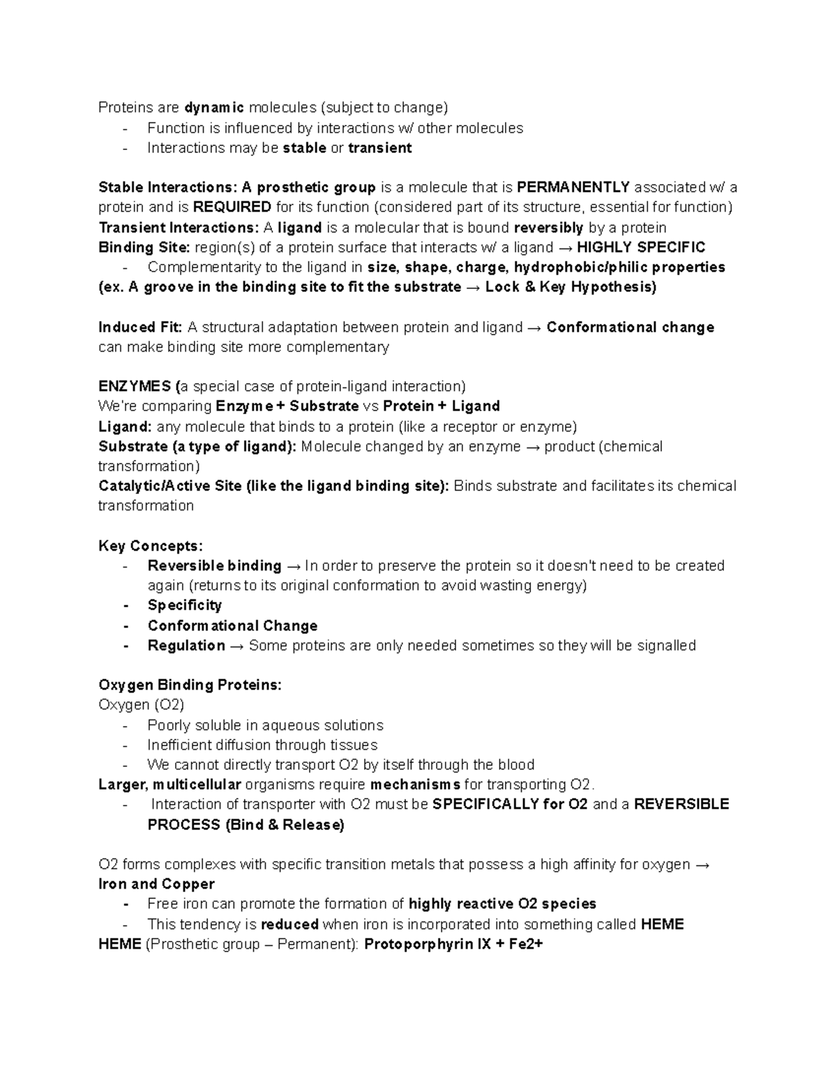 Midterm Review Notes for BIOC 3560: Oxygen Binding Proteins - Studocu