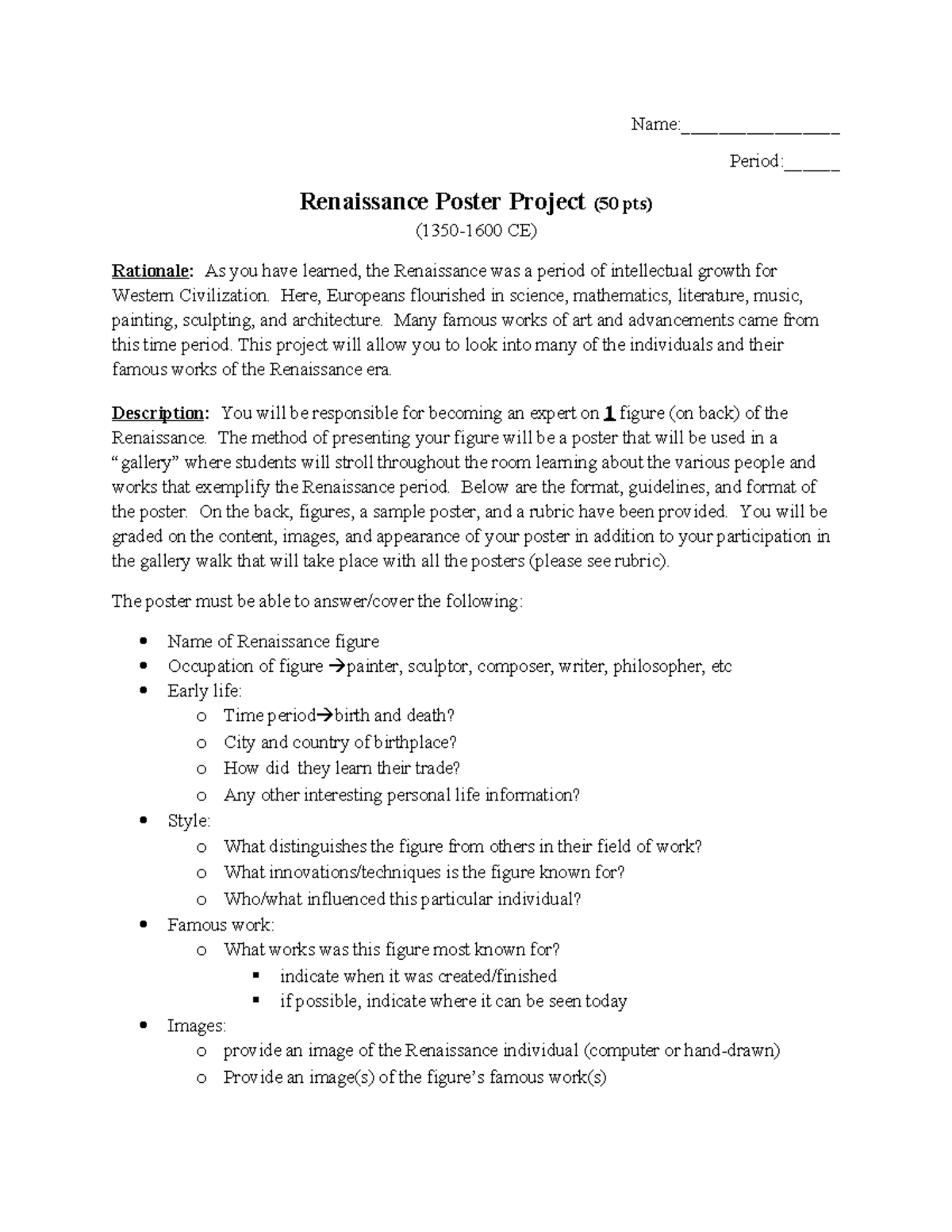 Renaissance Poster Project Guidelines (50 pts) CE - World Renaissance ...