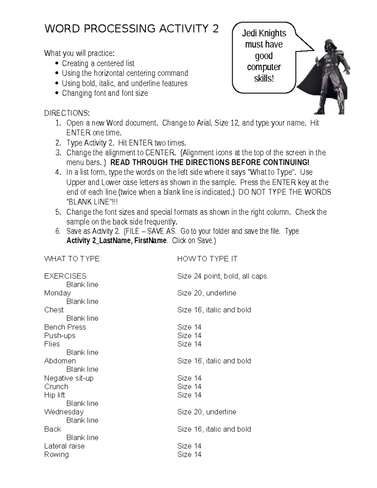 WORD PROCESSING ACTIVITY 2: Formatting and Centering Skills - Studocu