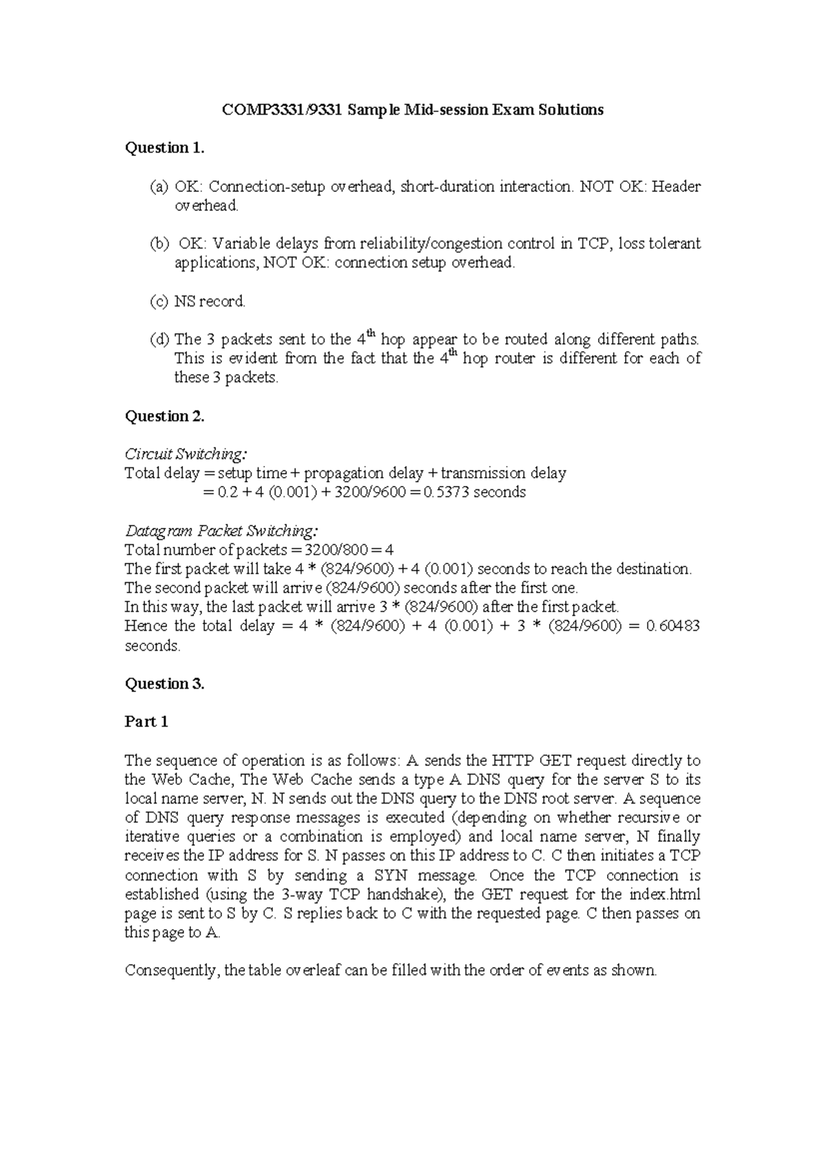 Sample Midterm Exam Solutions for Networking (CS101) - Studocu