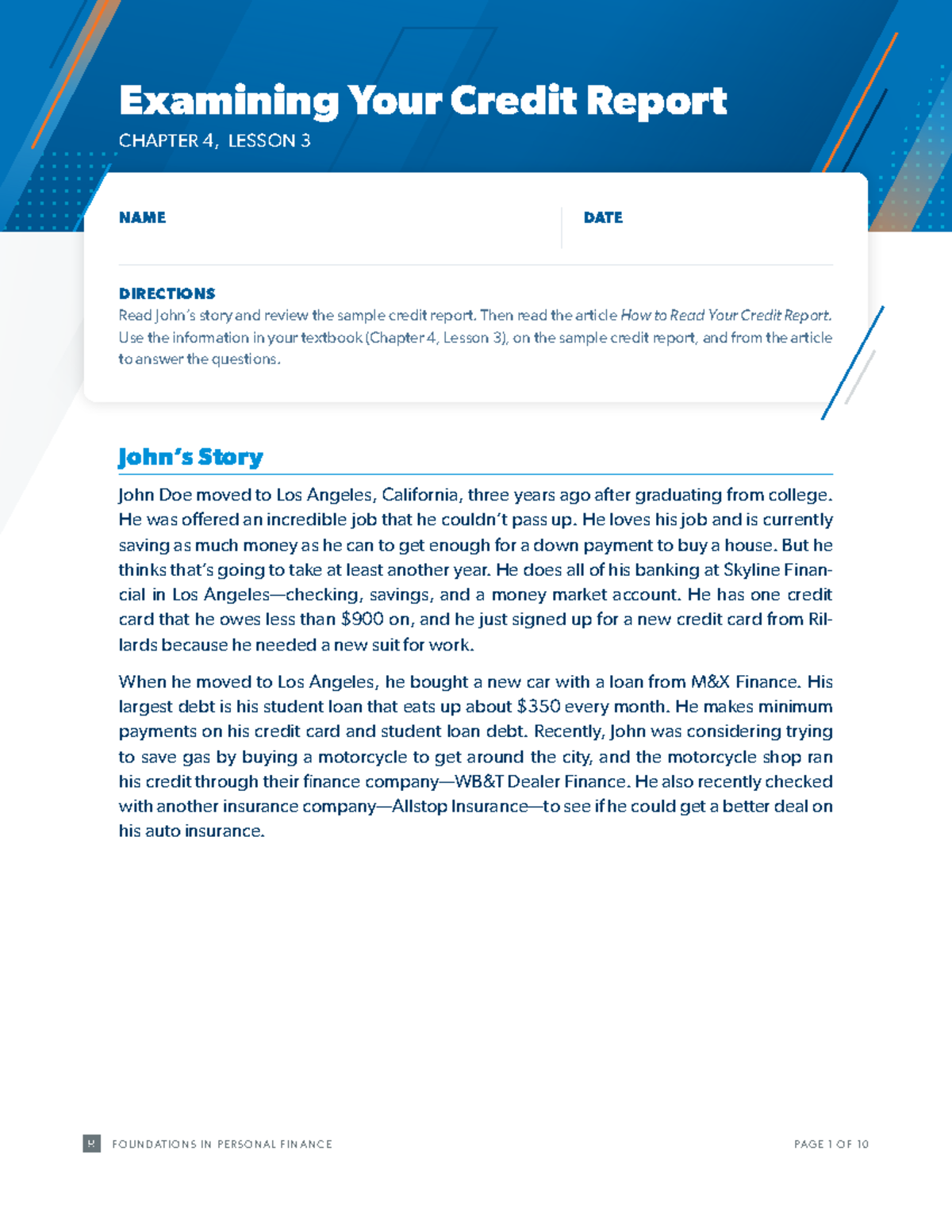 Chapter 4, Lesson 3 Activity - Examining Your Credit Report - Examining ...