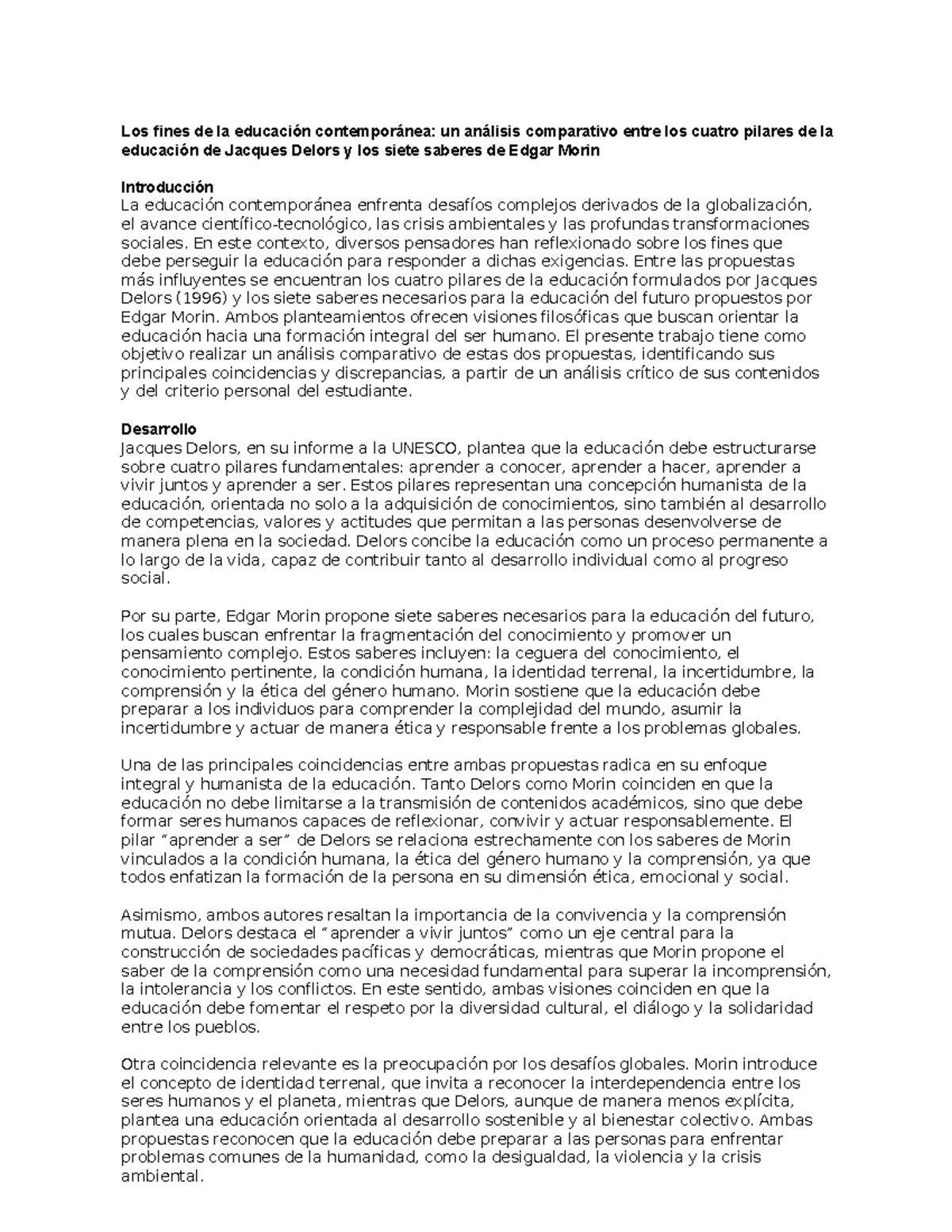 Análisis Comparativo: Delors y Morin sobre Educación Contemporánea ...