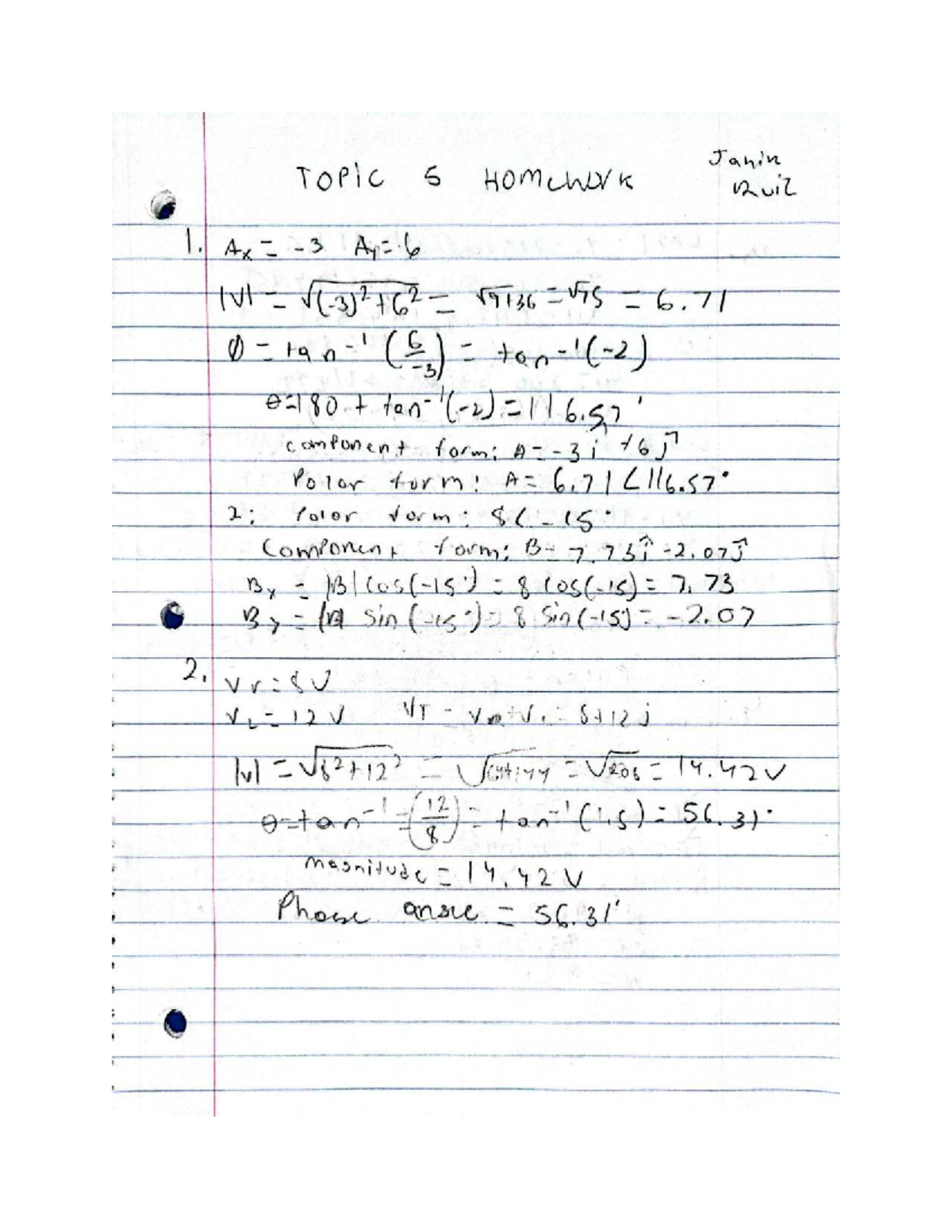 Topic 5 homework: Component and polar form calculations - Studocu