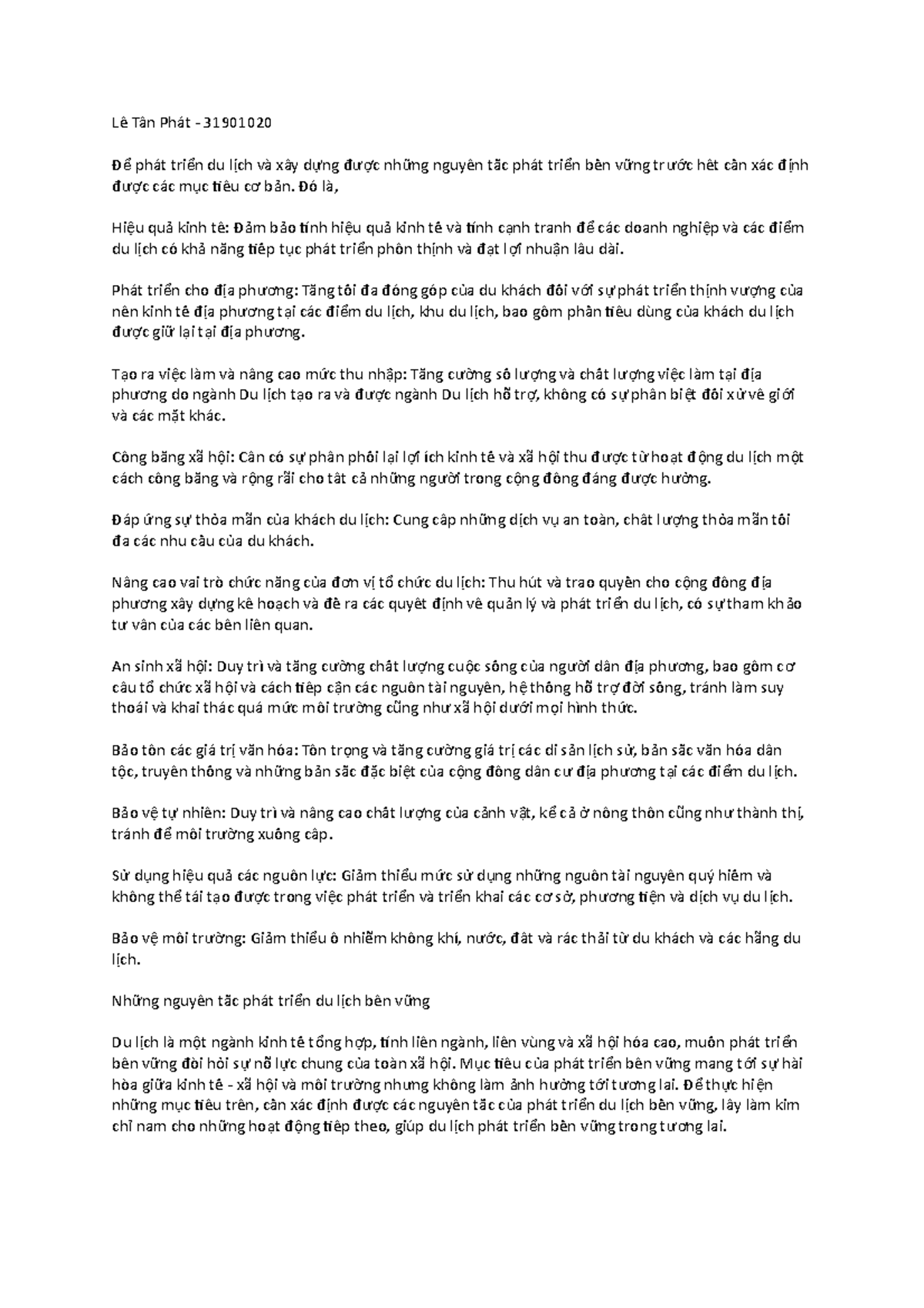 DLBV bài tập nhóm 19 - Lê Tấấn Phát - 31901020 Đ phát tri n du l ch và xấy d ng đ c nh ng nguyên ...