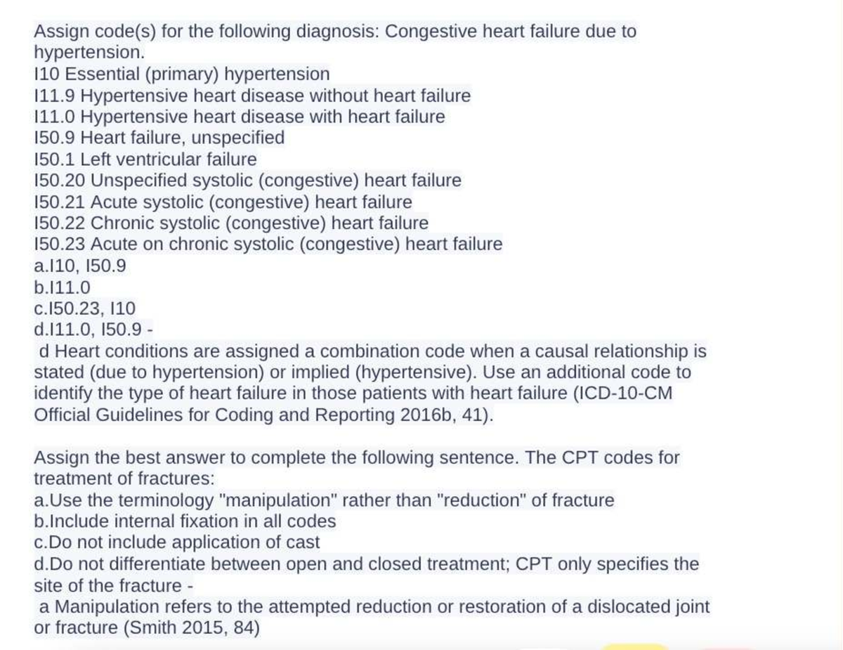 Diagnosis Coding for Congestive Heart Failure and Hypertension - Studocu
