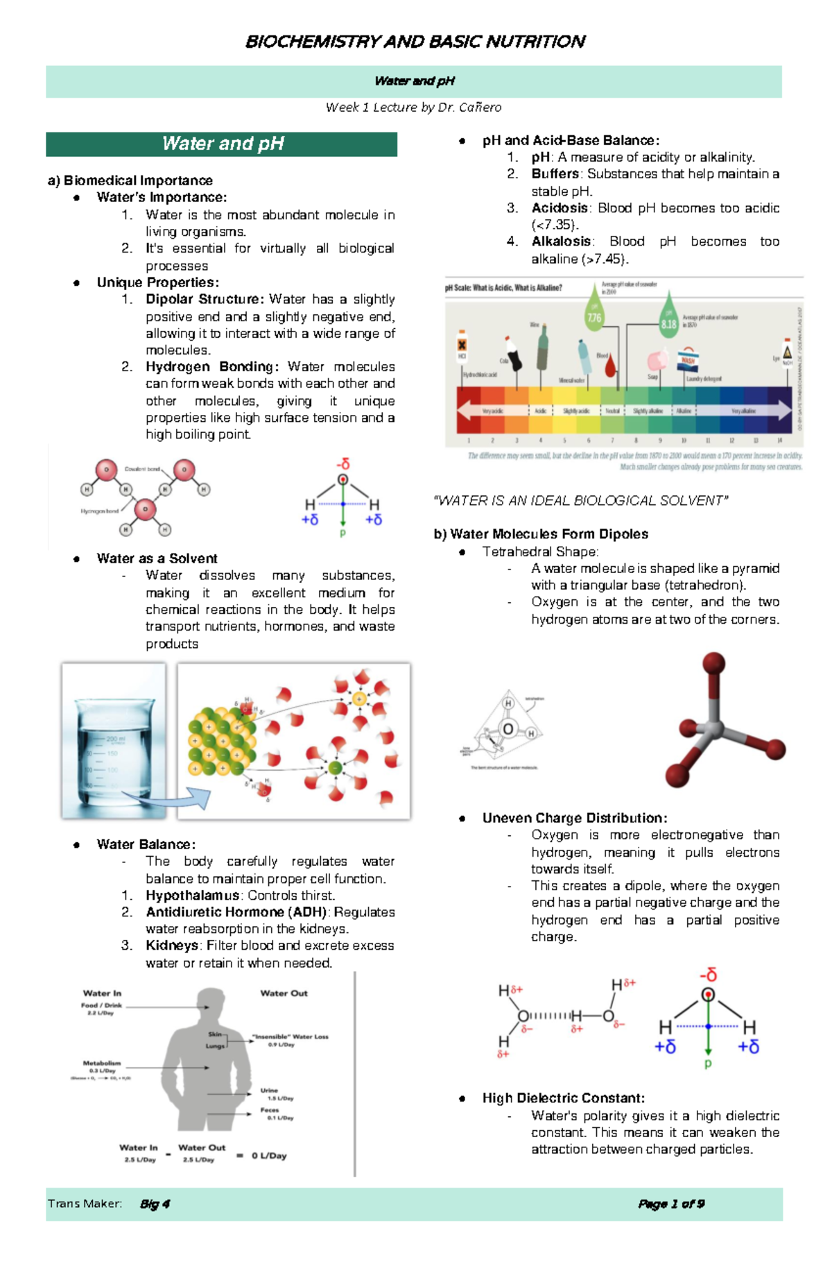 Transes B Iochem-1st-Week-Final - Water and pH Week 1 Lecture by Dr ...