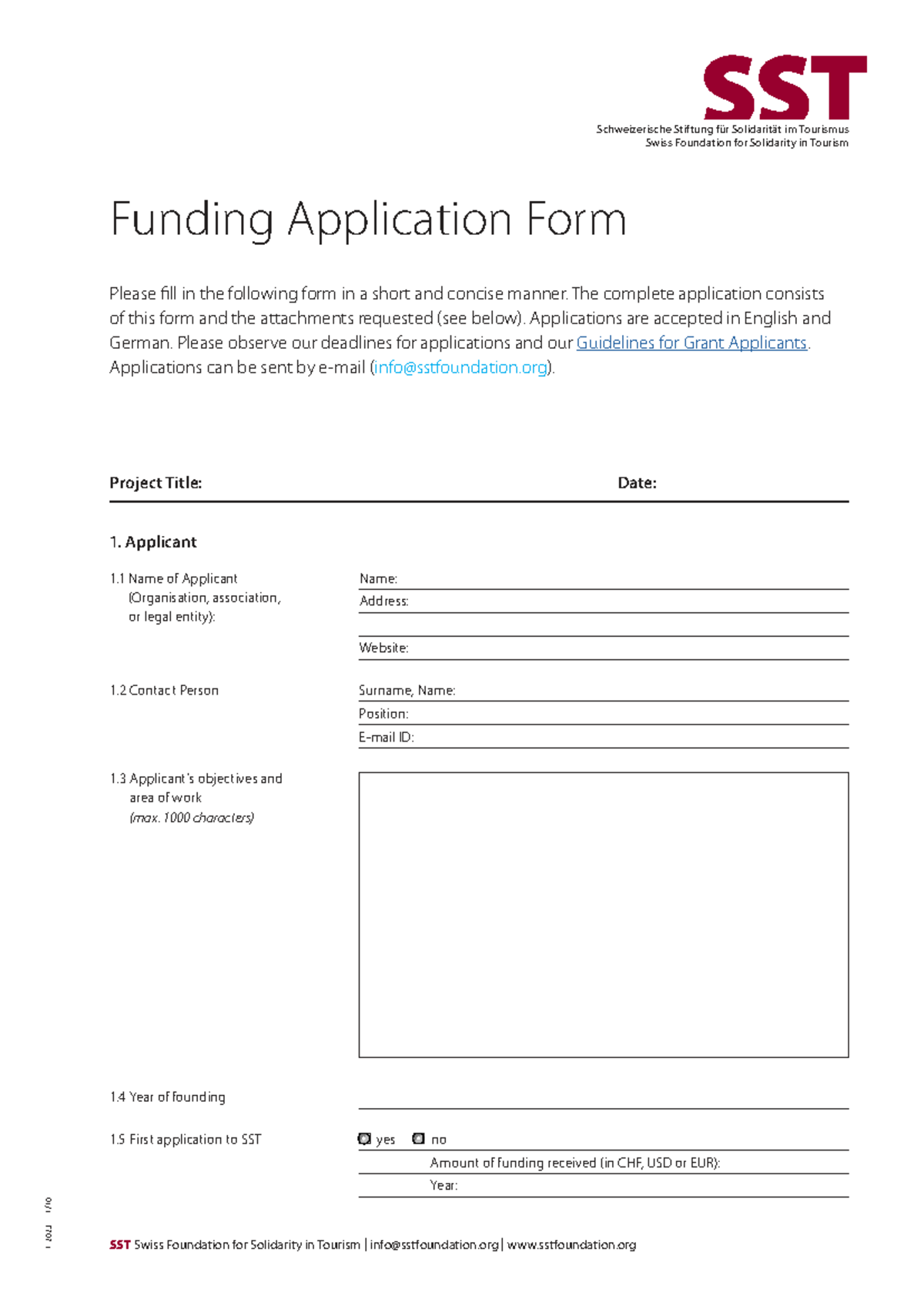 SST Funding Application Form for Swiss Foundation for Solidarity in ...