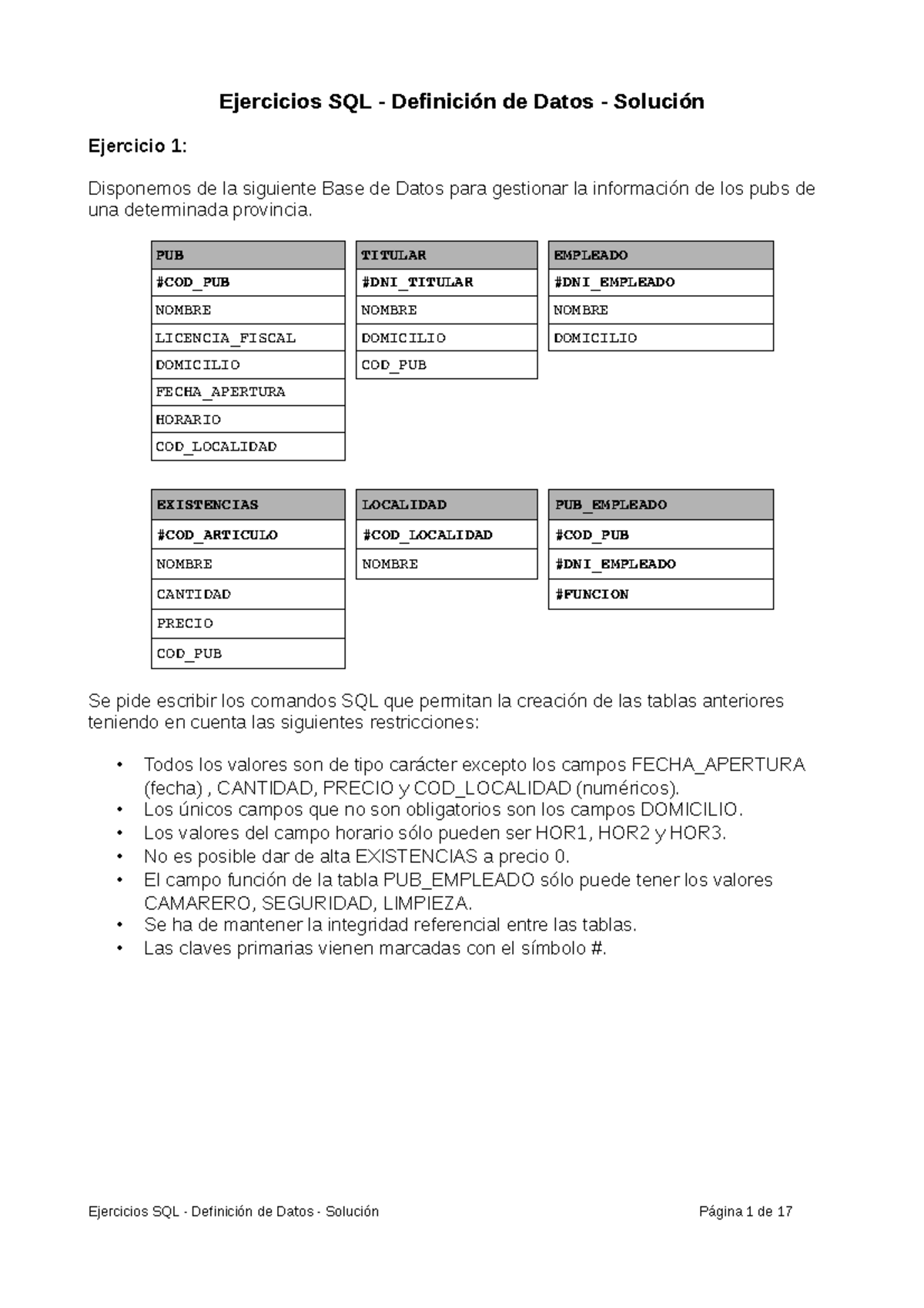 Ejercicios de SQL - Creación de Tablas y Restricciones (DML) - Studocu