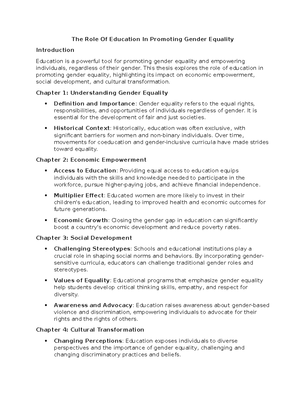 The Role Of Education In Promoting Gender Equality - The Role Of ...
