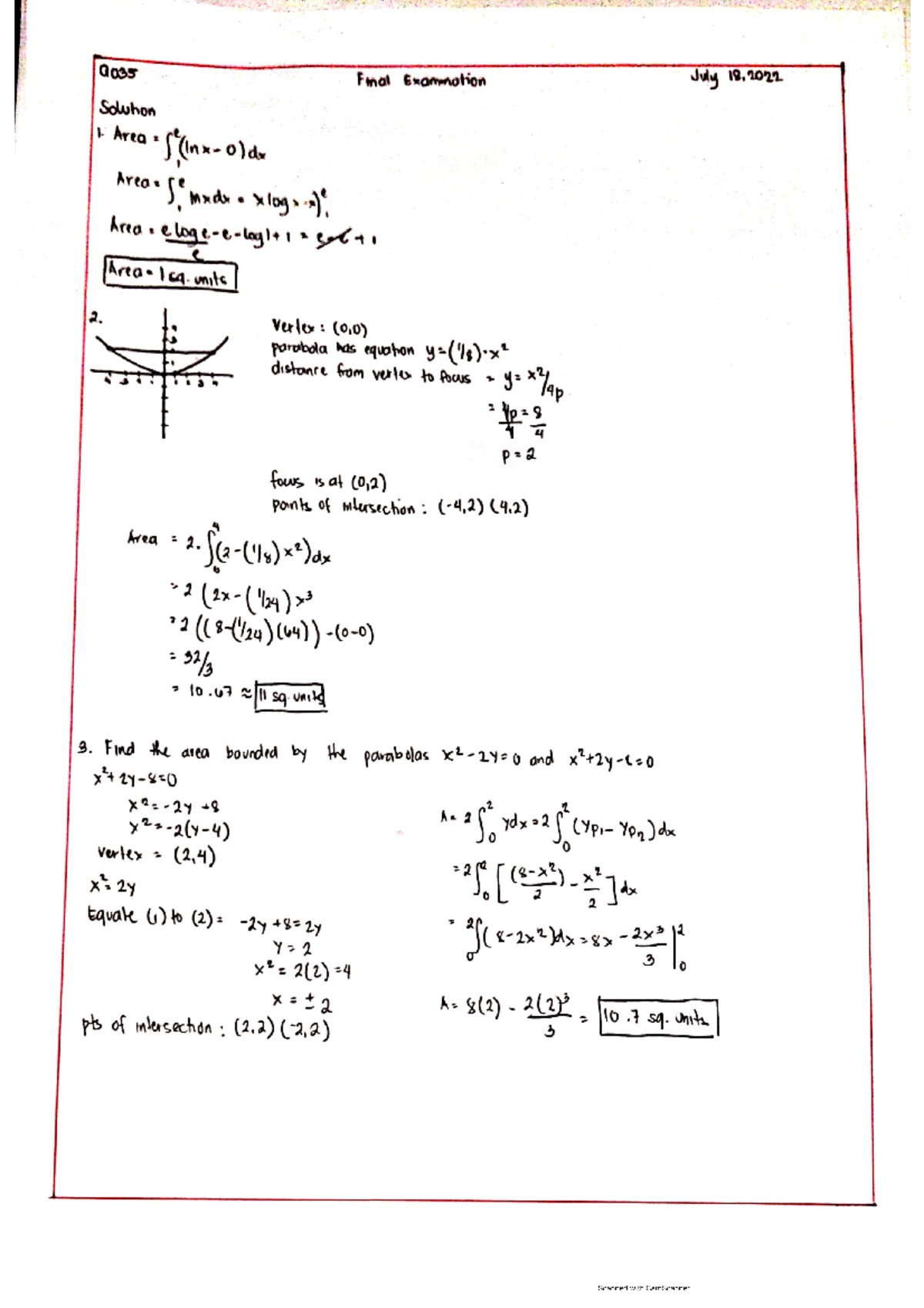 Calculus Plane Areas Final Act - Calculus 1 - Studocu
