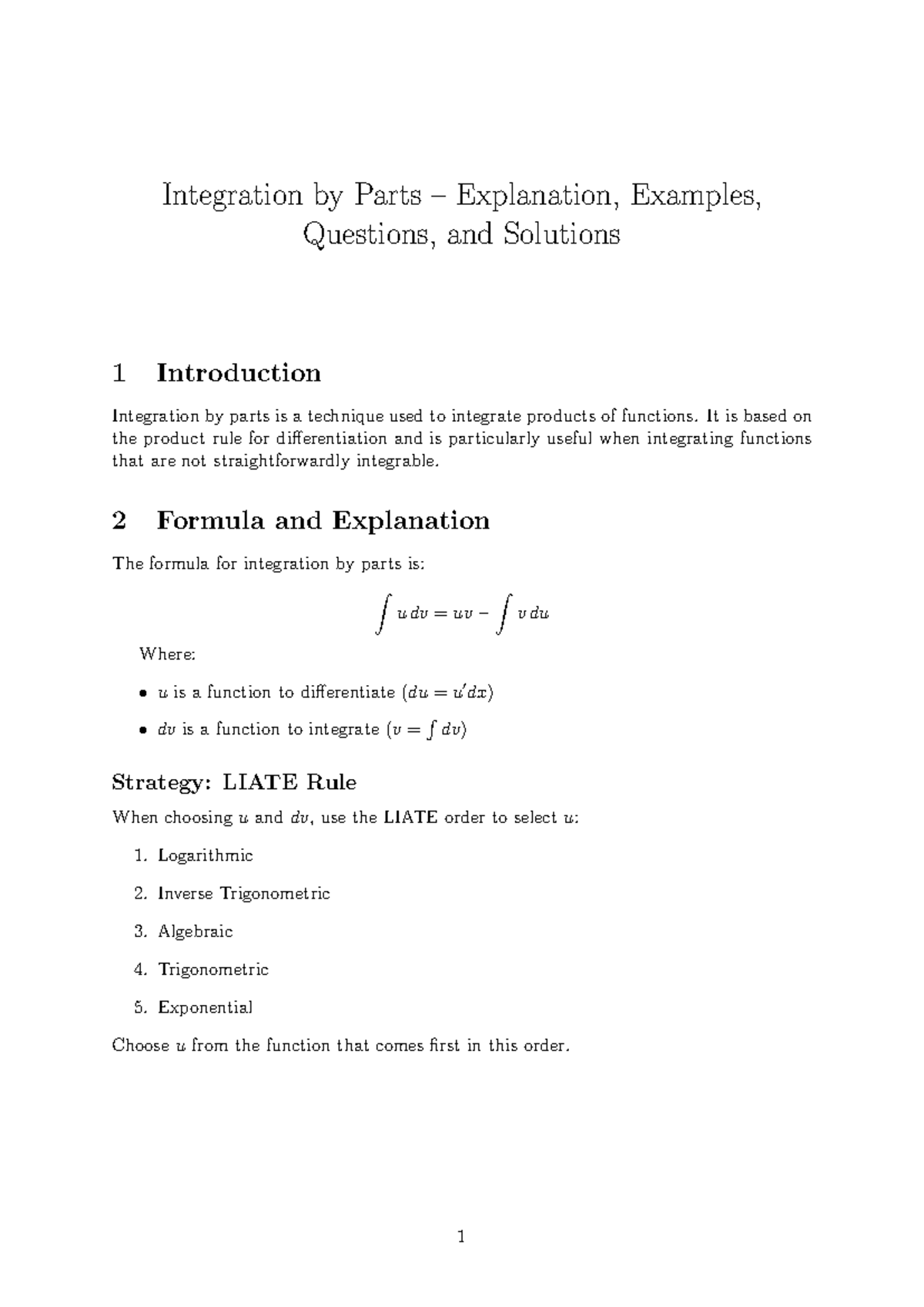 Integration by Parts: Explanation, Examples, and Practice Questions ...