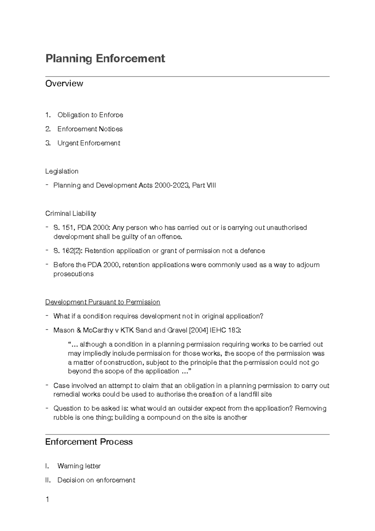 Planning Enforcement - Lecture Notes Overview and Key Legislation - Studocu