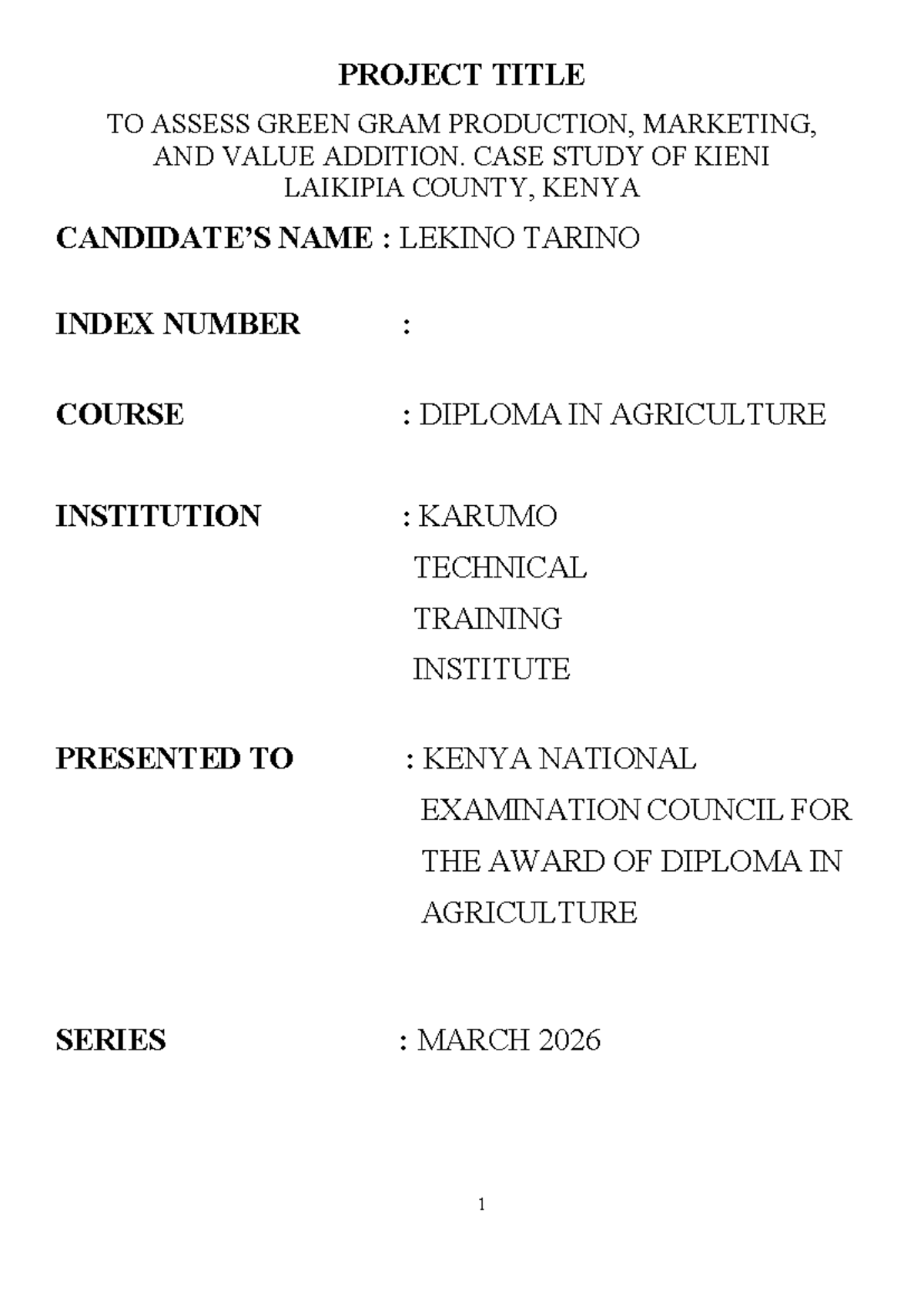 Assessment of Green Gram Production & Marketing in Kieni, Laikipia ...