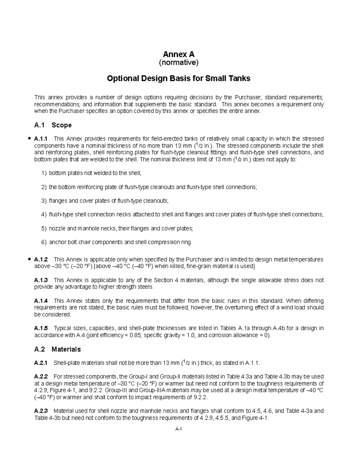 API 650 Annex A: Design Basis for Small Tanks (2013-183-194) - Studocu