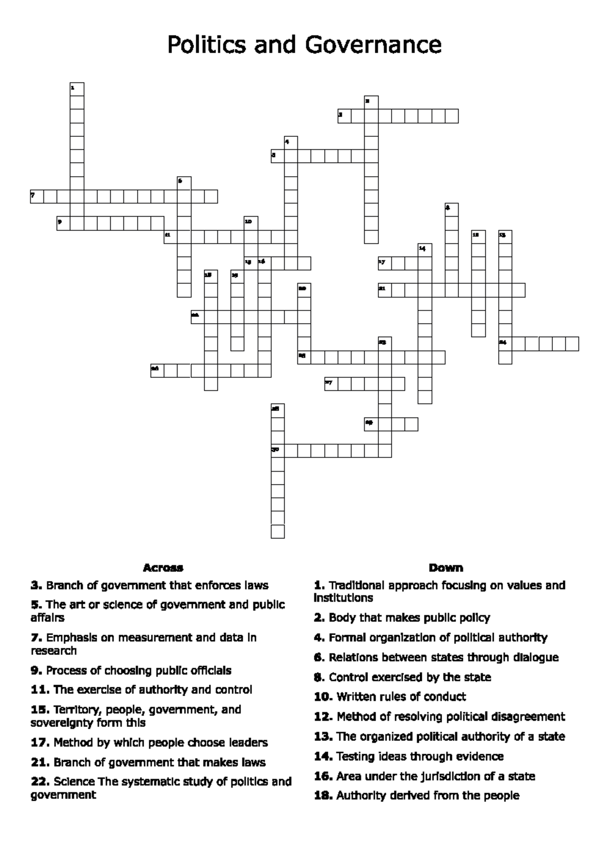 Politics & Governance Crossword Puzzle: Key Terms & Concepts - Studocu