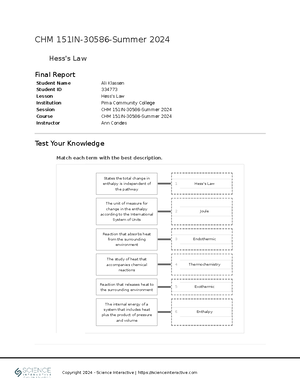 CHEM1151K Lab 8 - Student Name Morgan Smith Student ID 252541 Lesson GOB-Oxidation-Reduction ...