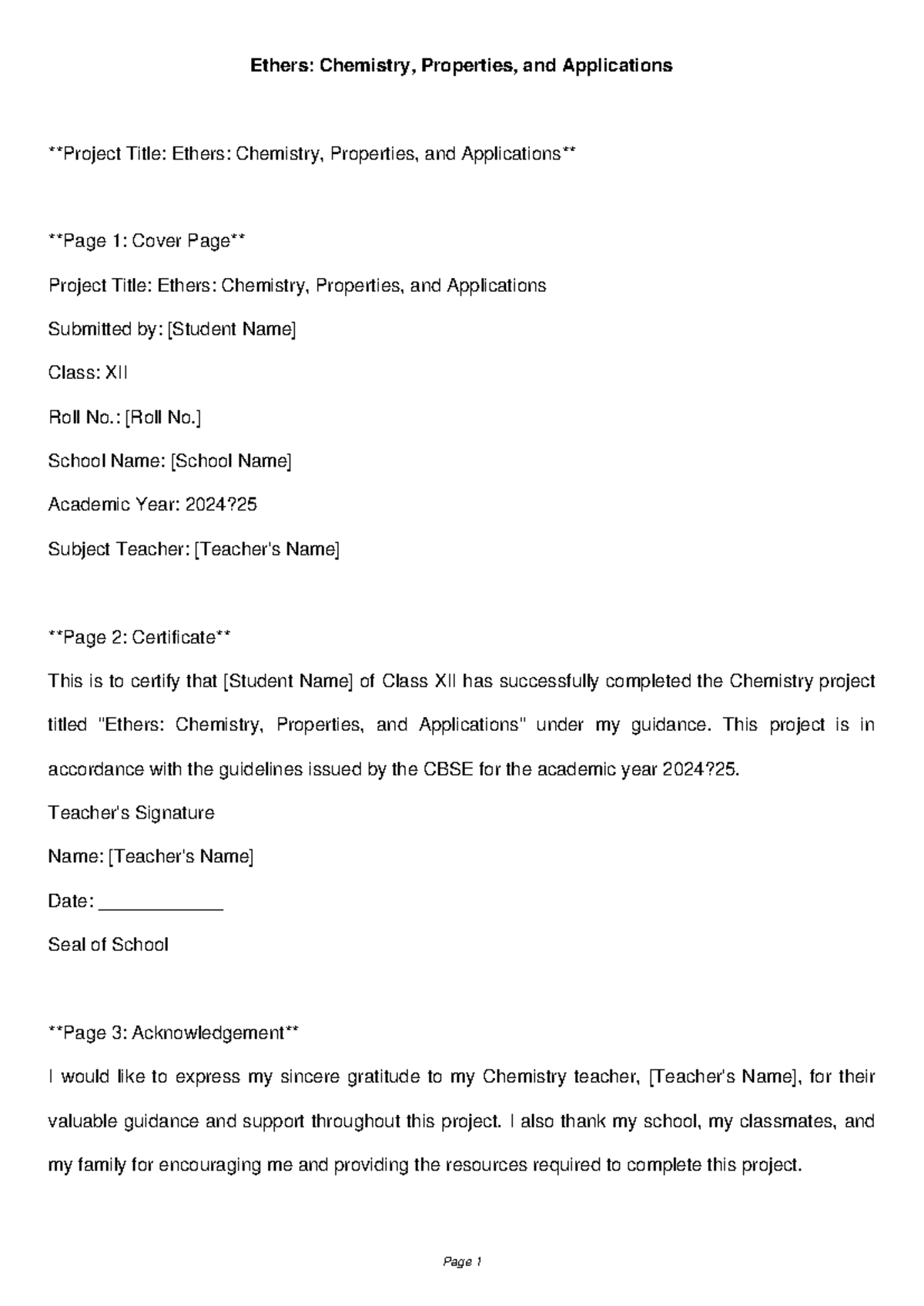 Ethers: Chemistry, Properties, and Applications - Class XII Project ...