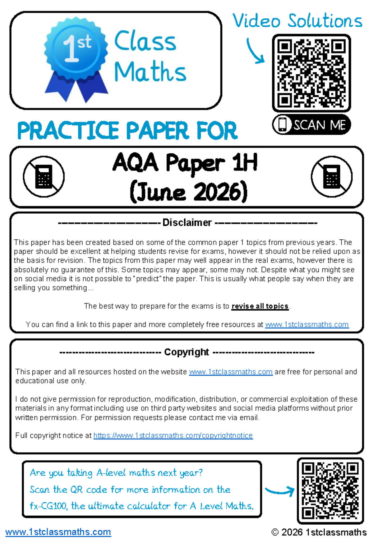 Video Solutions for AQA Paper 1H Practice (June 2026) - Studocu