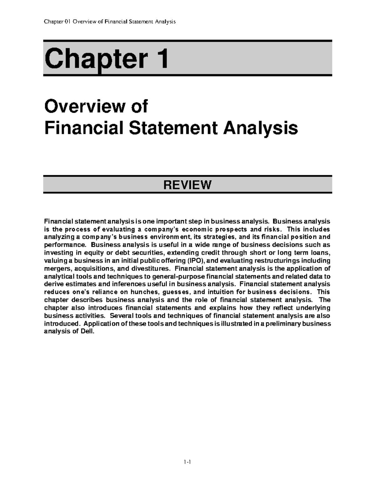 Ch1 solution - Chapter 1 Overview of Financial Statement Analysis ...