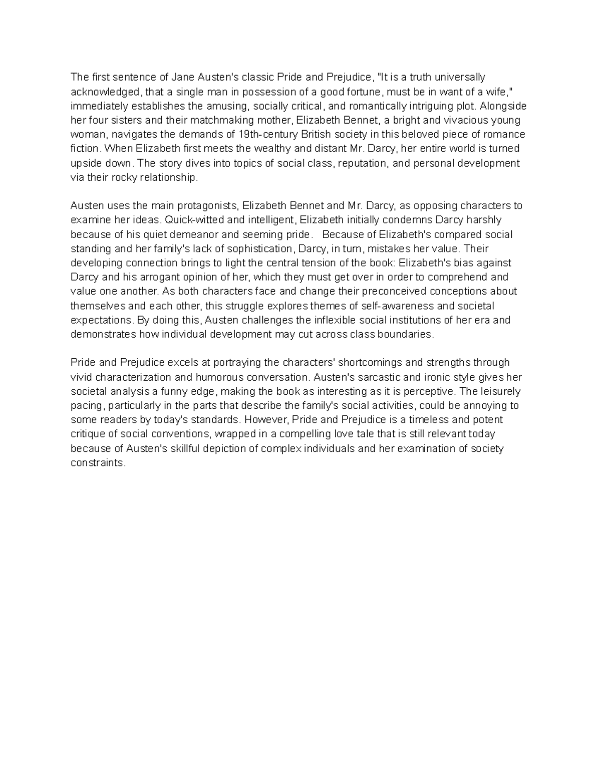 2.05 Essay Notes on Themes & Characters in PRIDE AND PREJUDICE - Studocu