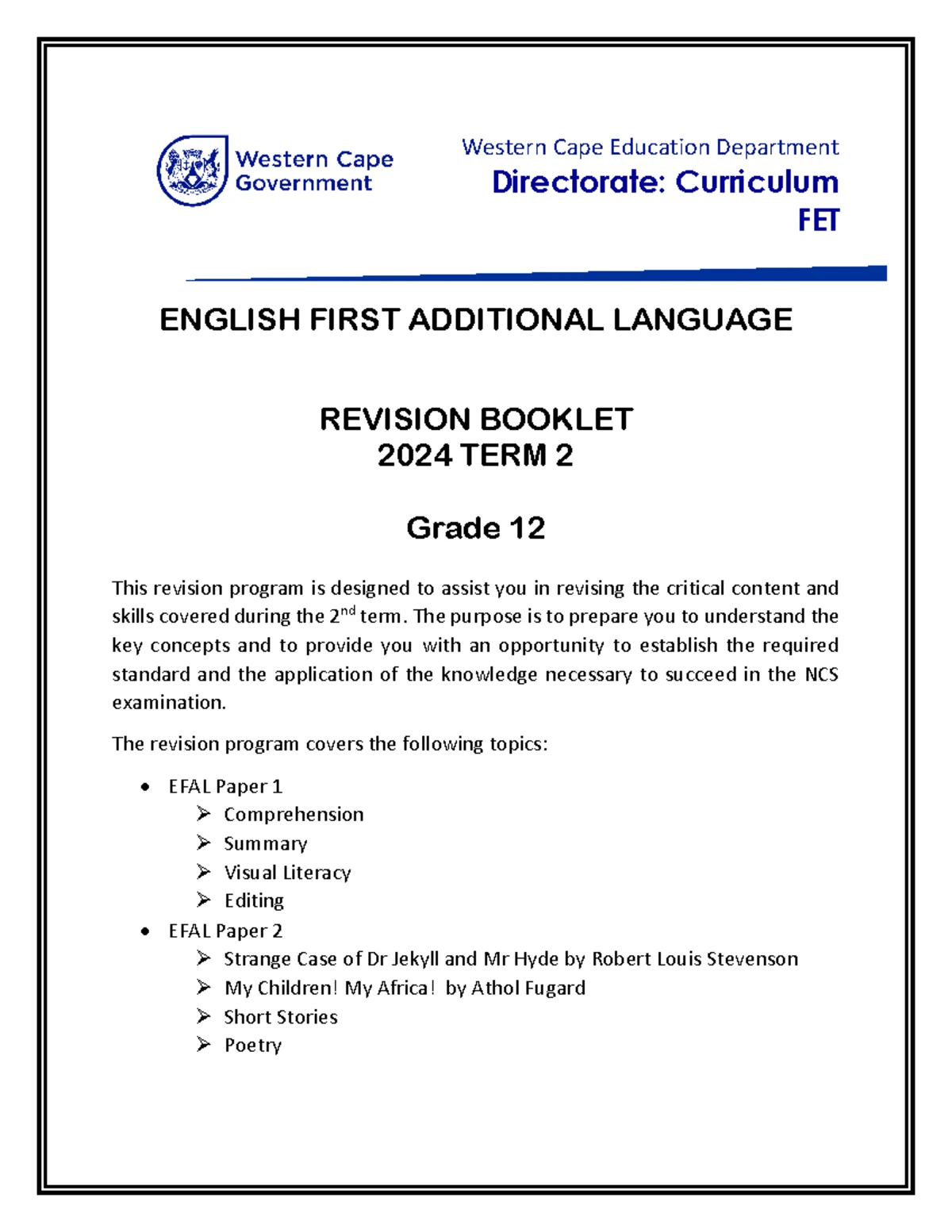 English FAL P2 Grade 12 Question Paper September 2020 - Studocu