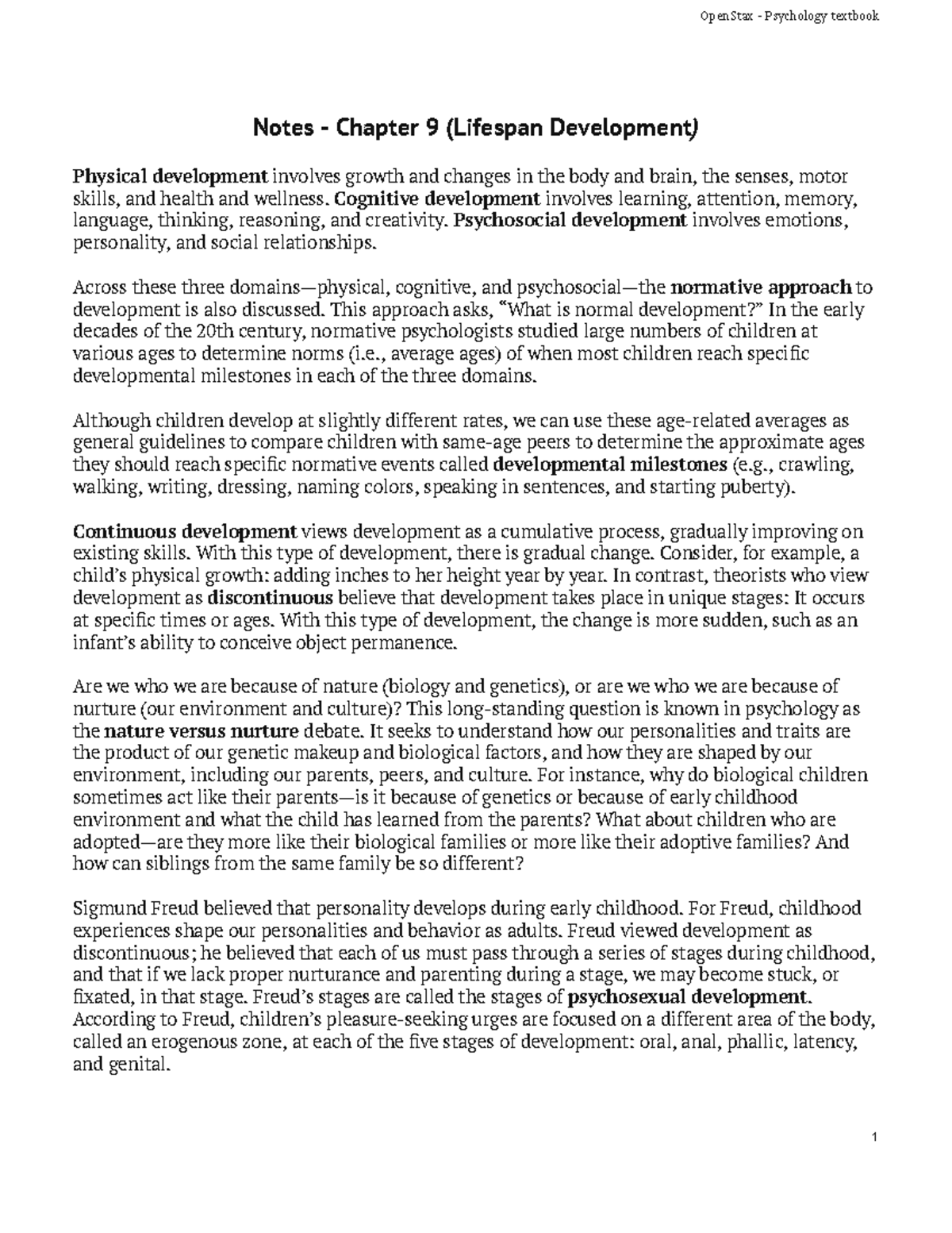 Lifespan Development Insights - OpenStax Psychology (Chapter 9) - Studocu