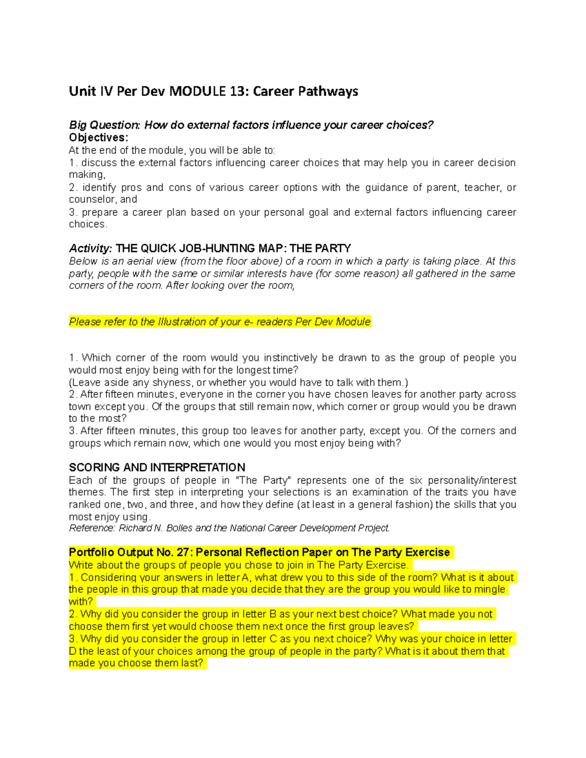 Unit IV Per Dev Module 13 - Unit IV Per Dev MODULE 13: Career Pathways ...