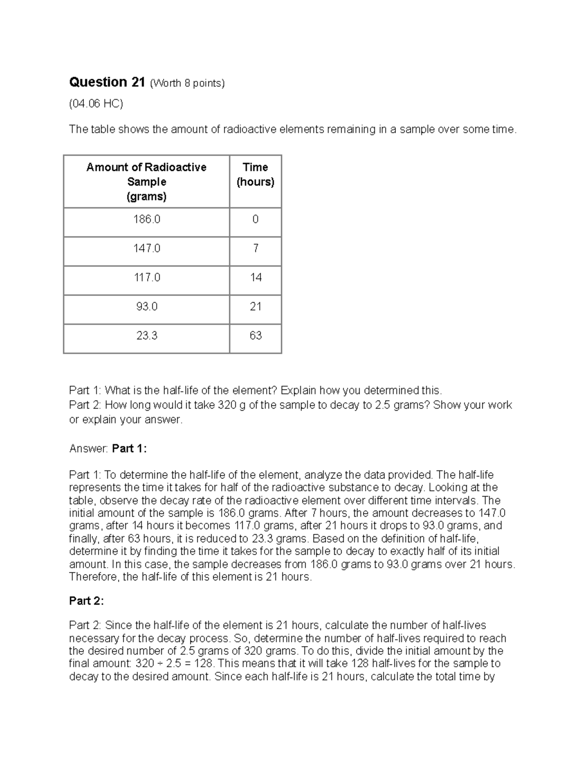 Chemistry Module 4: Question 21 - Half-Life Calculation (8 pts) - Studocu