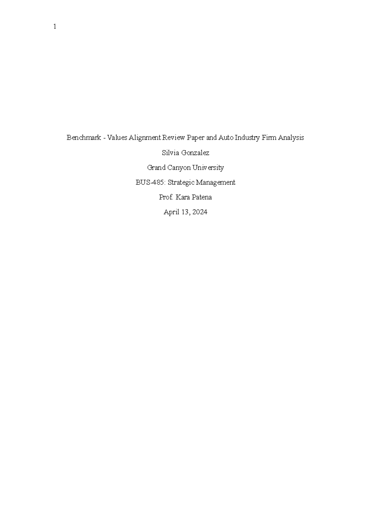 Values Alignment Review & Auto Industry Analysis - BUS-485 Essay Notes ...