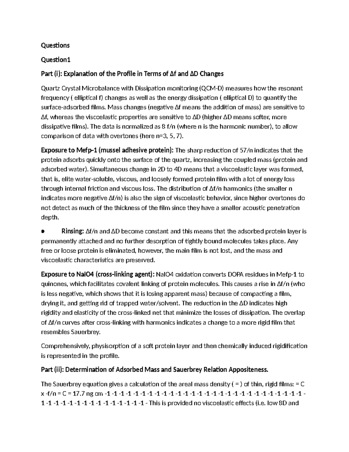 Questions (1) - Assignment on Quartz Crystal Microbalance and SPR ...