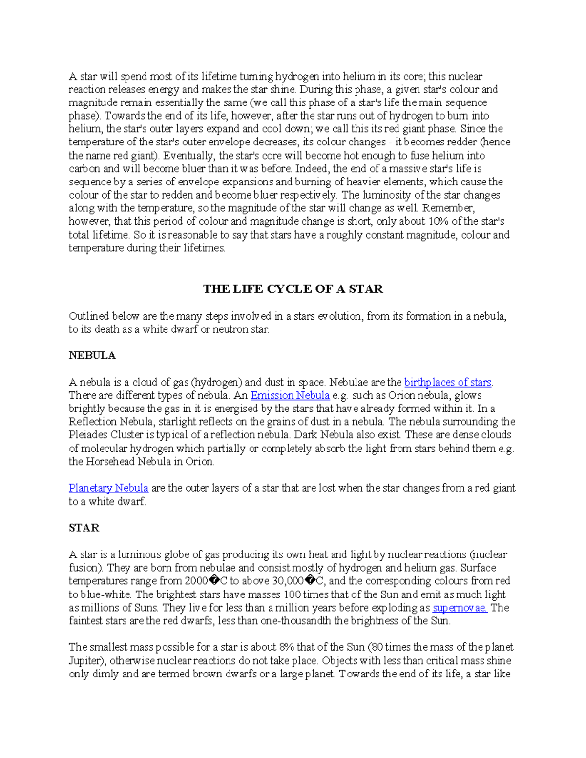 Stars: Life Cycle, Evolution, and Key Phases (ASTR 101) - Studocu