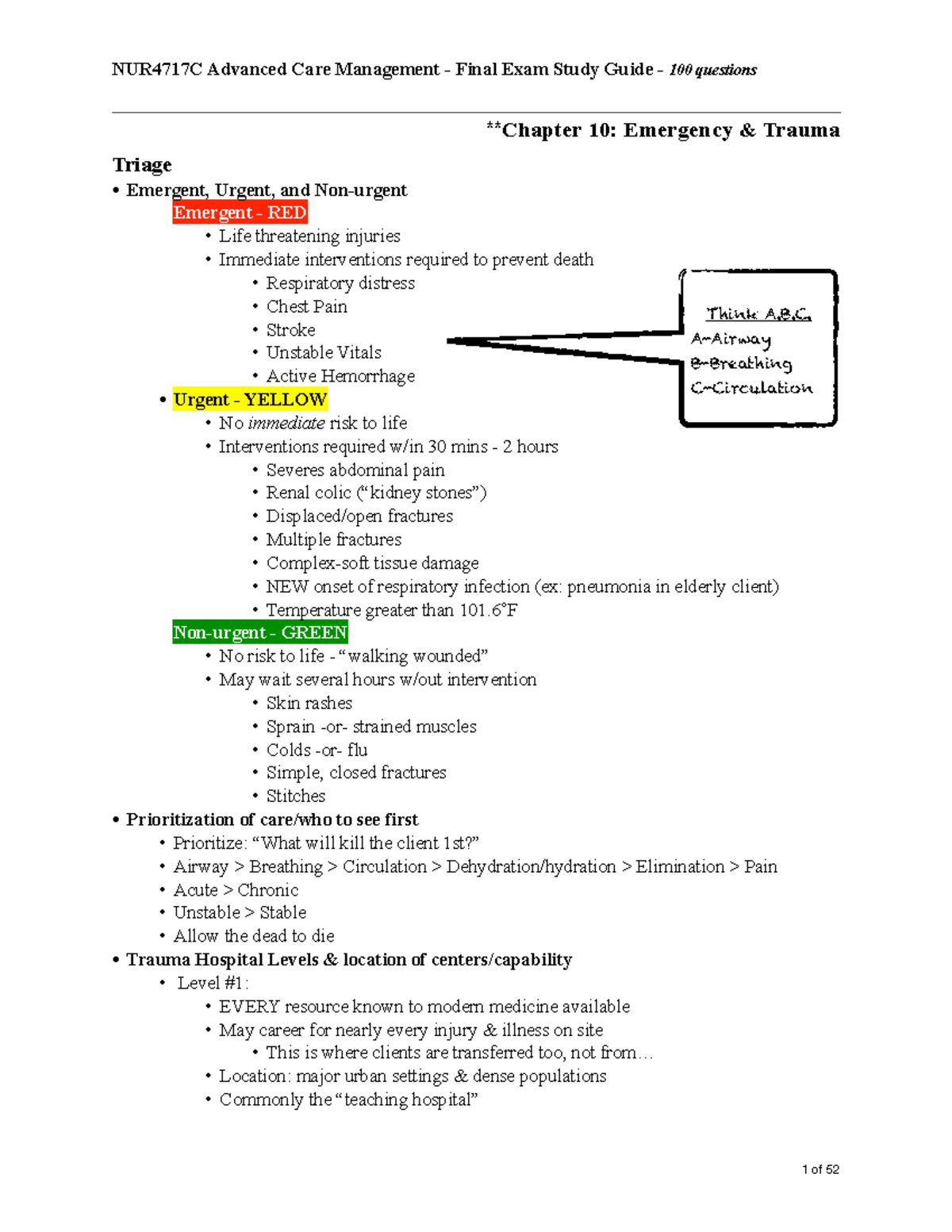 Final Exam Study Guide: Emergency, Trauma & Cardiac Concepts CM#4 - Studocu