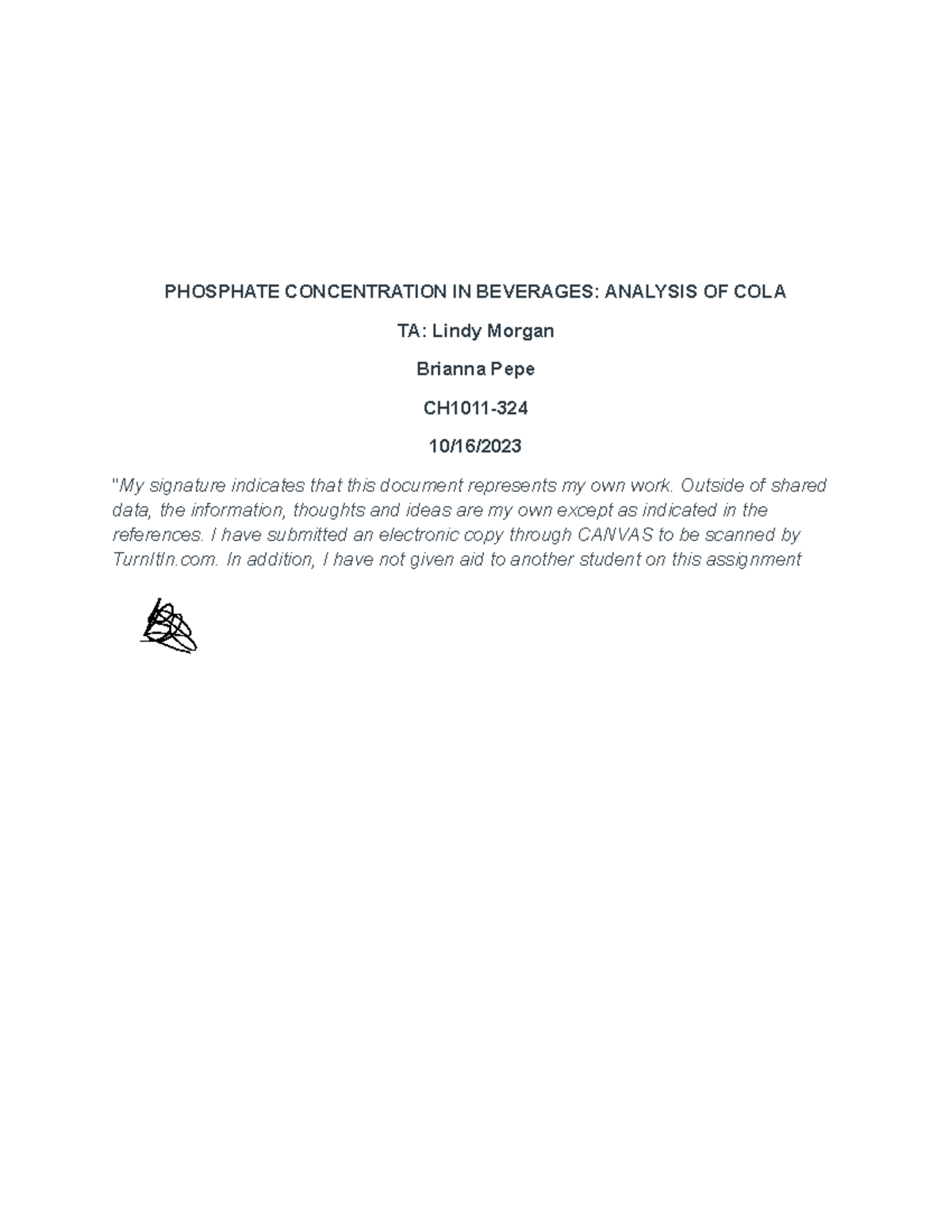 Analysis of Phosphate Concentration in Cola - CH1011 Lab Report - Studocu