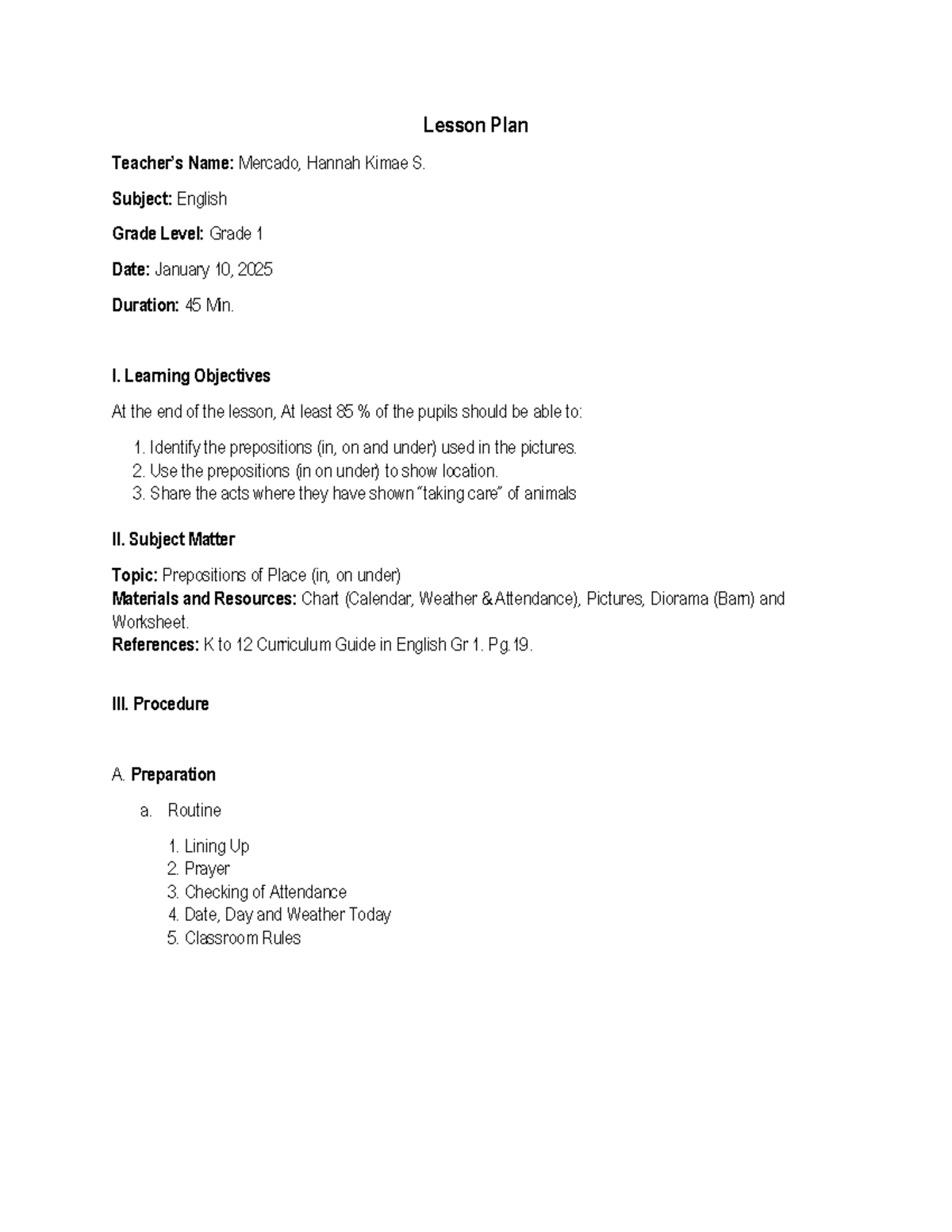 Profed 10 Lesson Plan - For Reference - Lesson Plan Teacher’s Name ...