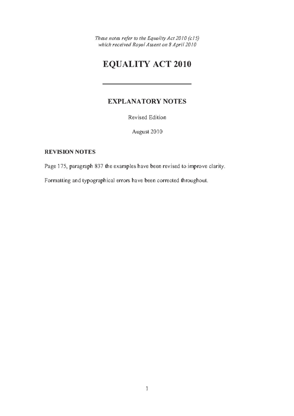 Equality Act 2010 (c15) - Explanatory Notes & Key Concepts - Studocu