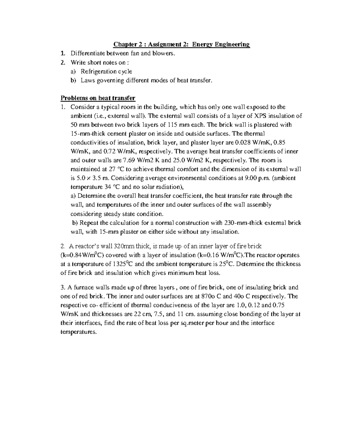 Assignment 2: Heat Transfer & Energy Engineering (ENGR 101) - Studocu