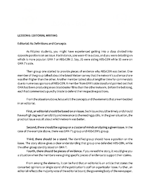 Modyul 5- Pagsulat ng Editoryal - Modyul 5 Pagsulat ng Editorial o ...