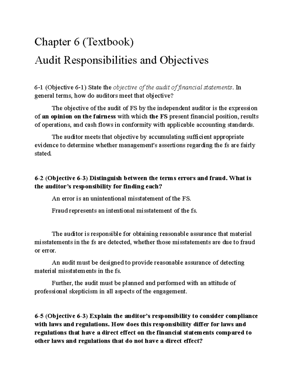 Audit Responsibilities & Objectives (Chapter 6) - Key Concepts ...