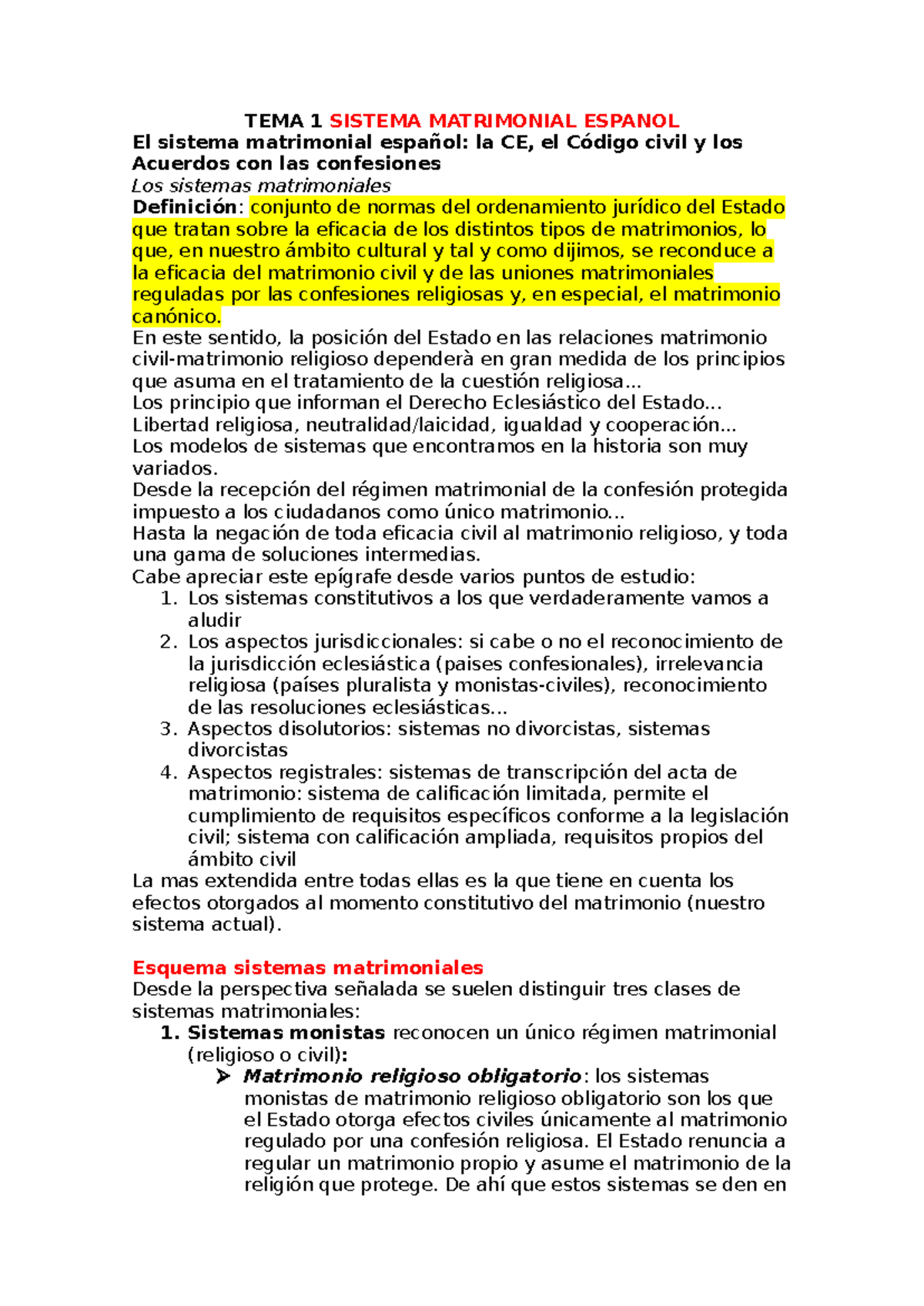 TEMA 1: ANÁLISIS DEL SISTEMA MATRIMONIAL EN ESPAÑA - DERECHO CIVIL ...