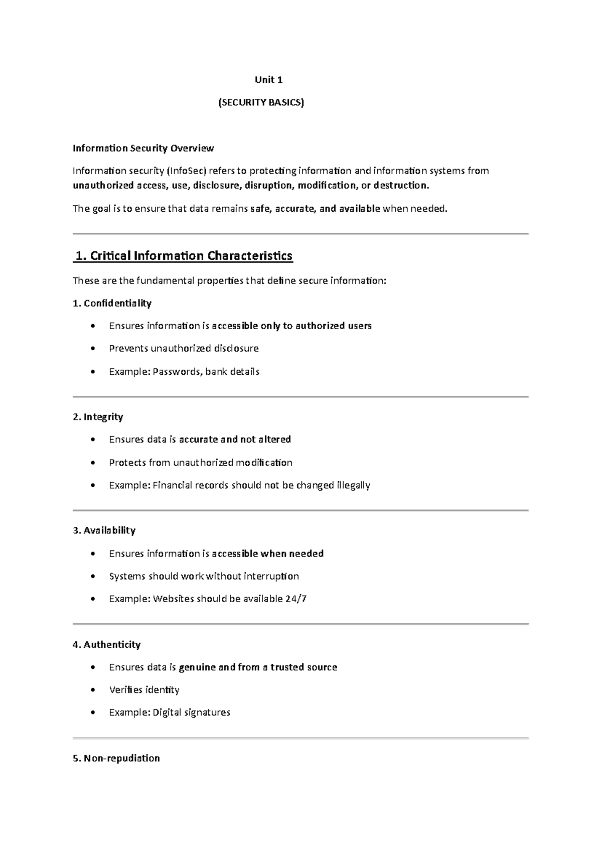 Unit 1 (SECURITY BASICS) Overview of Information Security Principles ...