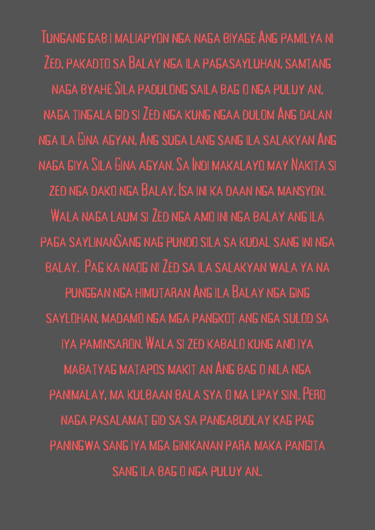 Kaso ni Zed: Ang Dalan Padulong sa Daan nga Mansyon - Studocu