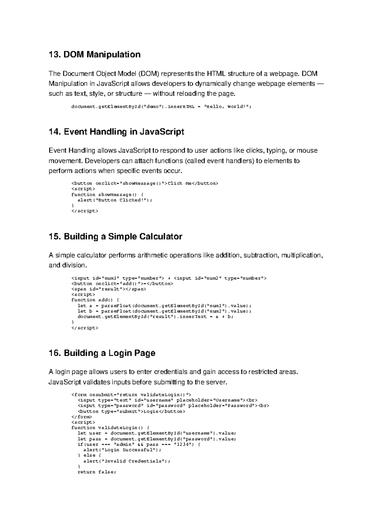 Web Development Report: DOM Manipulation & Event Handling - Studocu