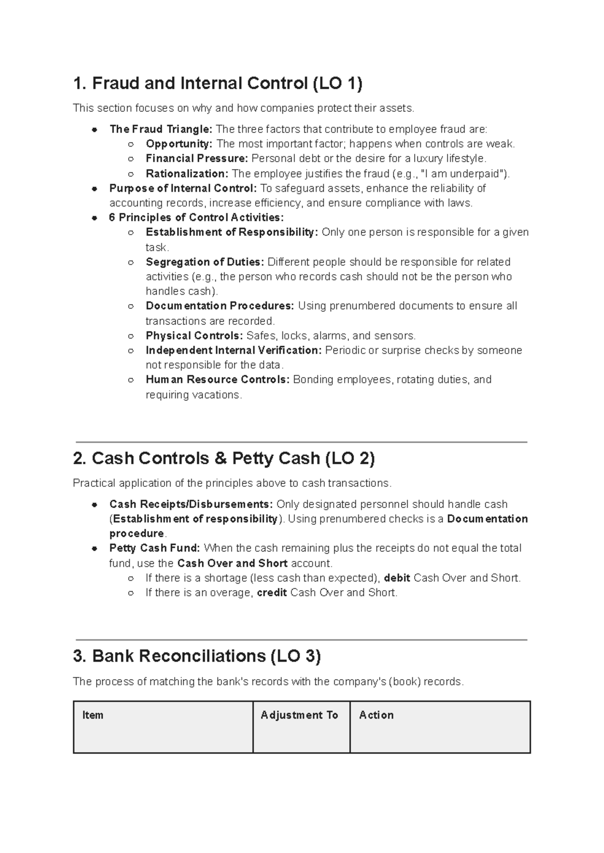 Chapter 7 Summary: Fraud, Internal Control & Cash Management (LO 1-3 ...