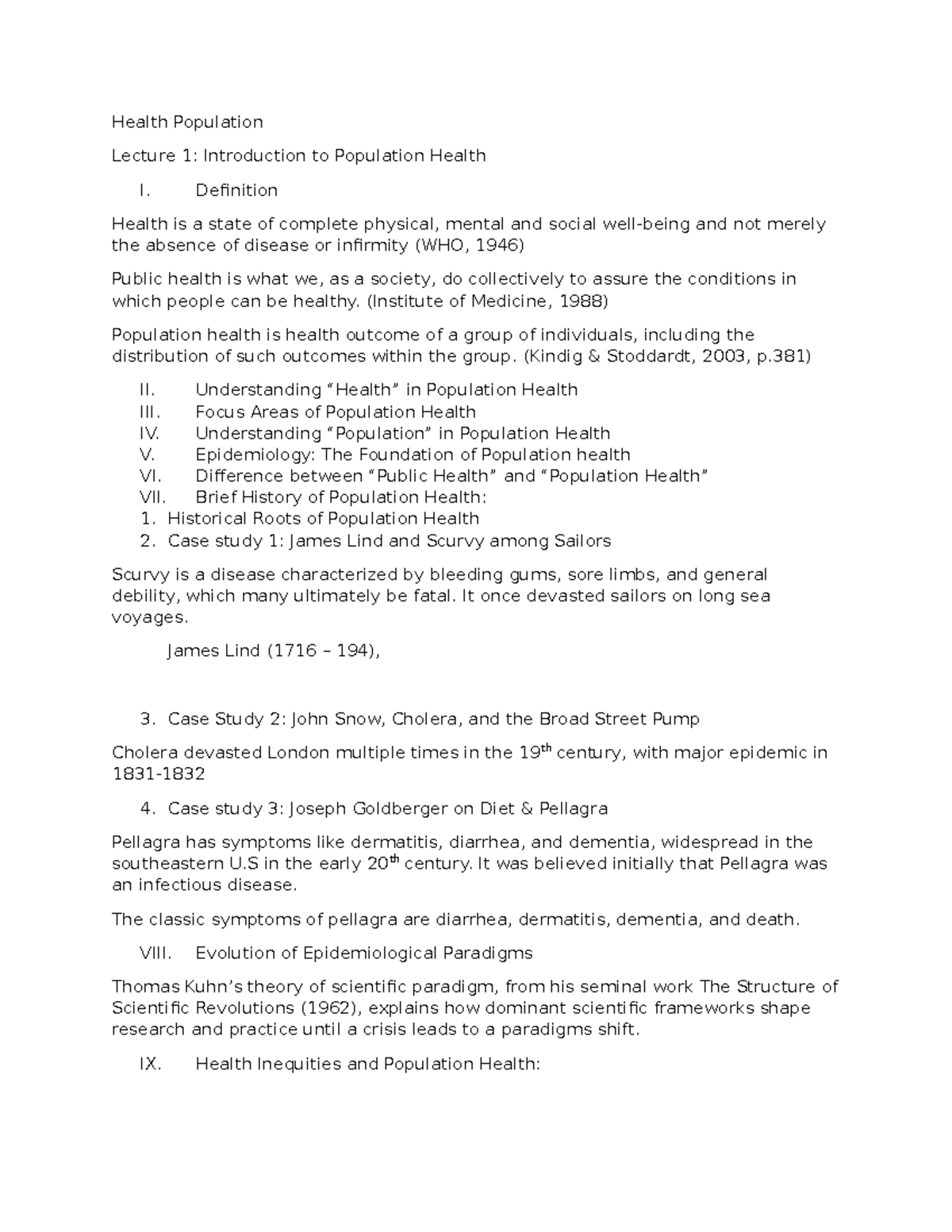 Health Population Lecture 1: Intro to Population Health Concepts - Studocu