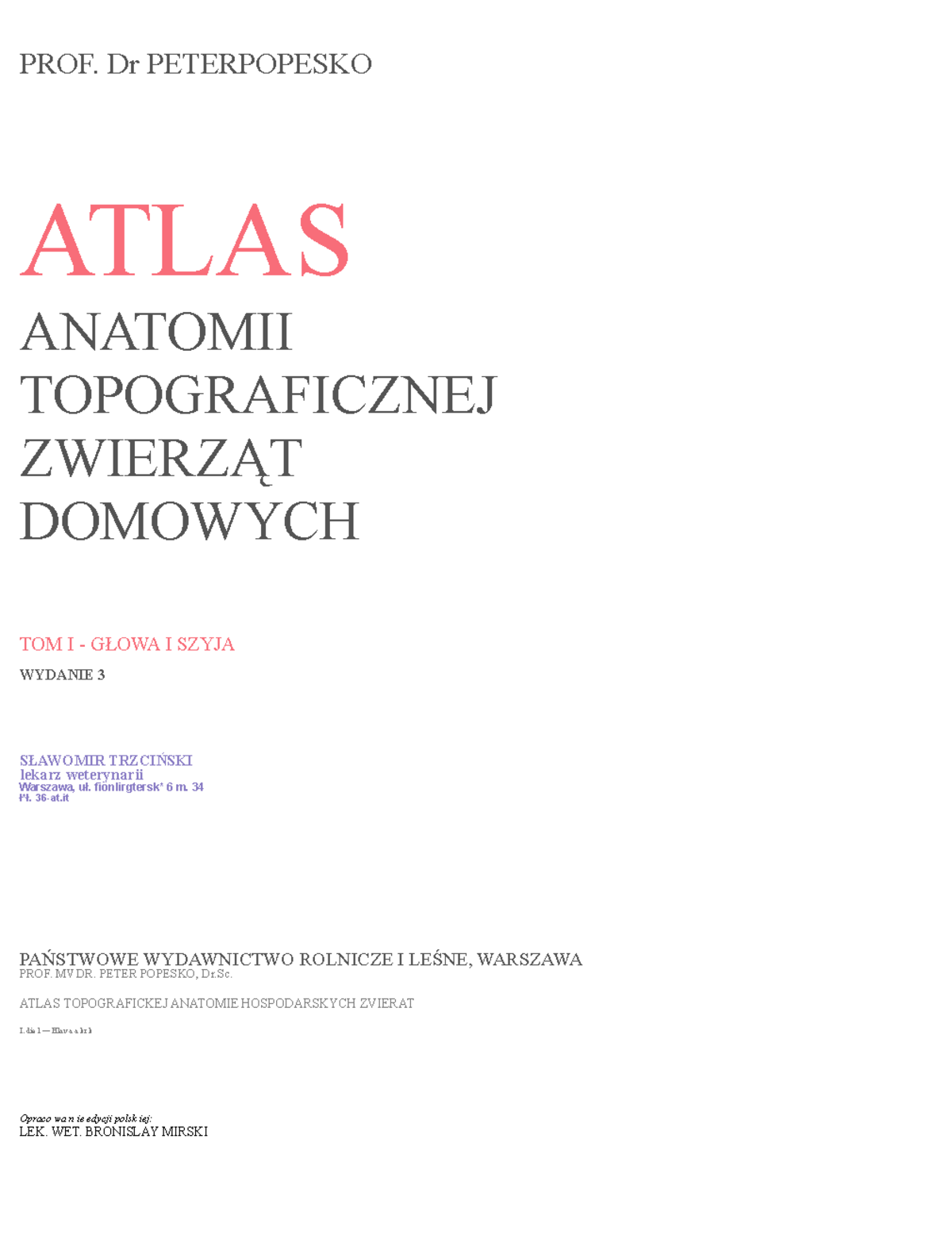 Atlas Anatomii Topograficznej, Popesko Tom 1 - głowa i szyja - PROF. Dr ...