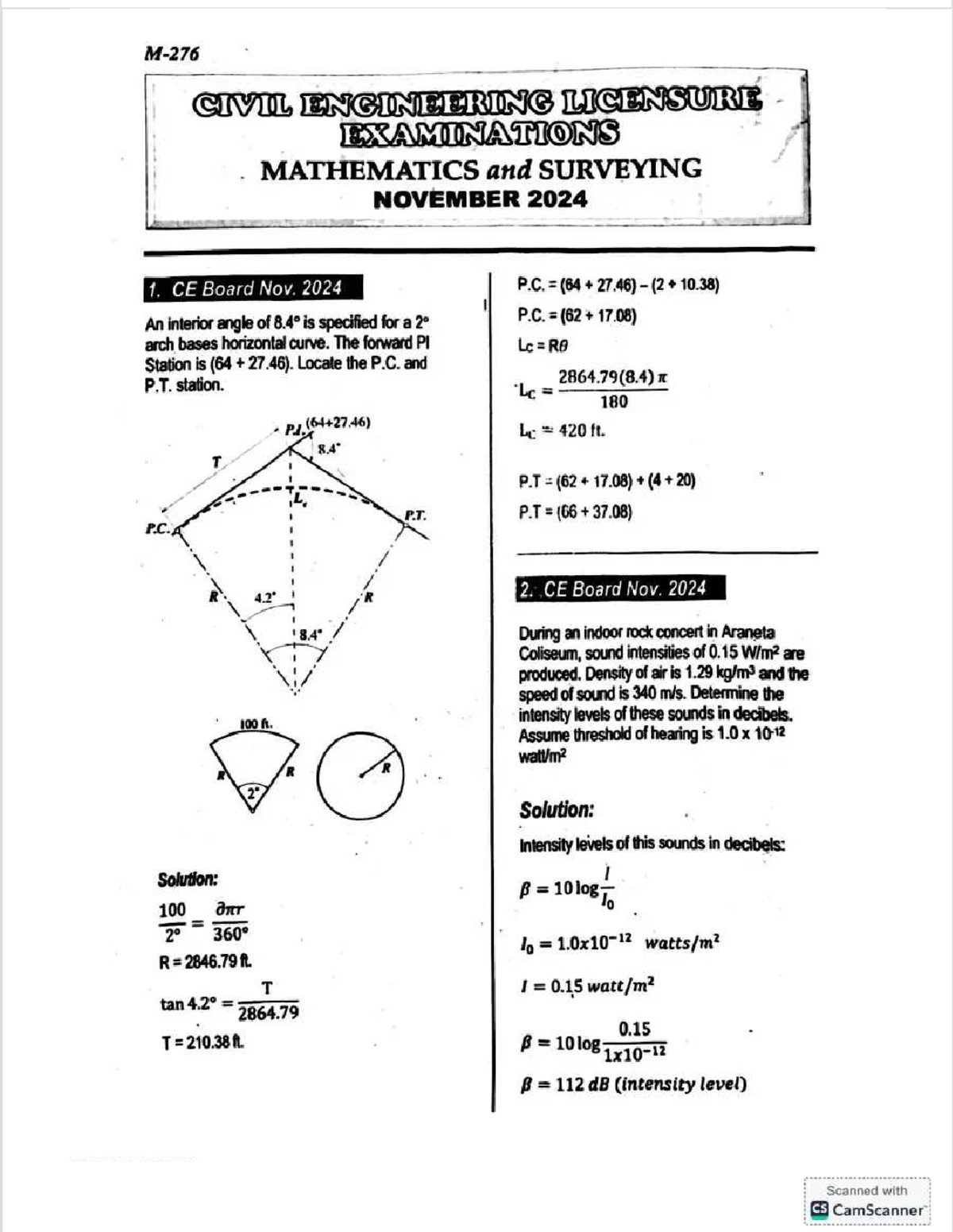 CIVIL ENGINEERING LICENSURE EXAM MATHEMATICS & SURVEYING NOV 2024 - Studocu