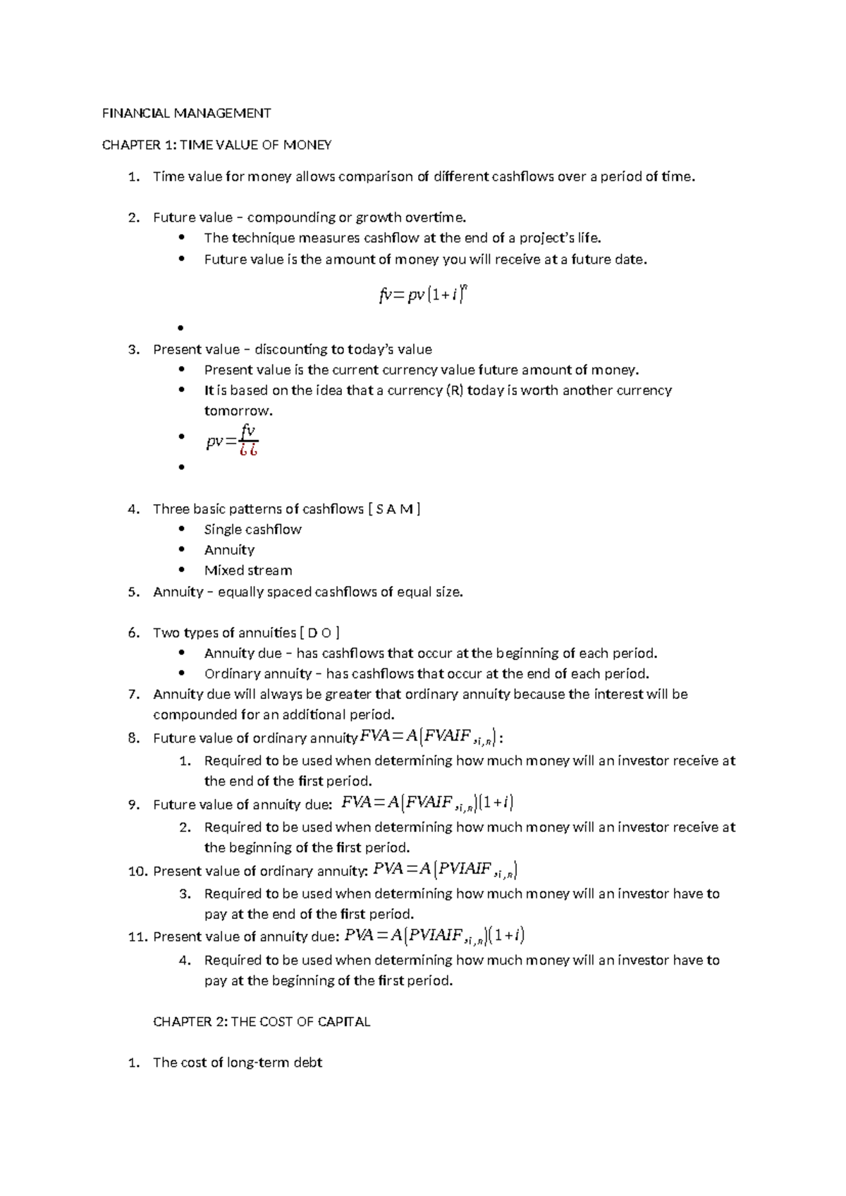 Financial Management (study) - FINANCIAL MANAGEMENT CHAPTER 1: TIME ...