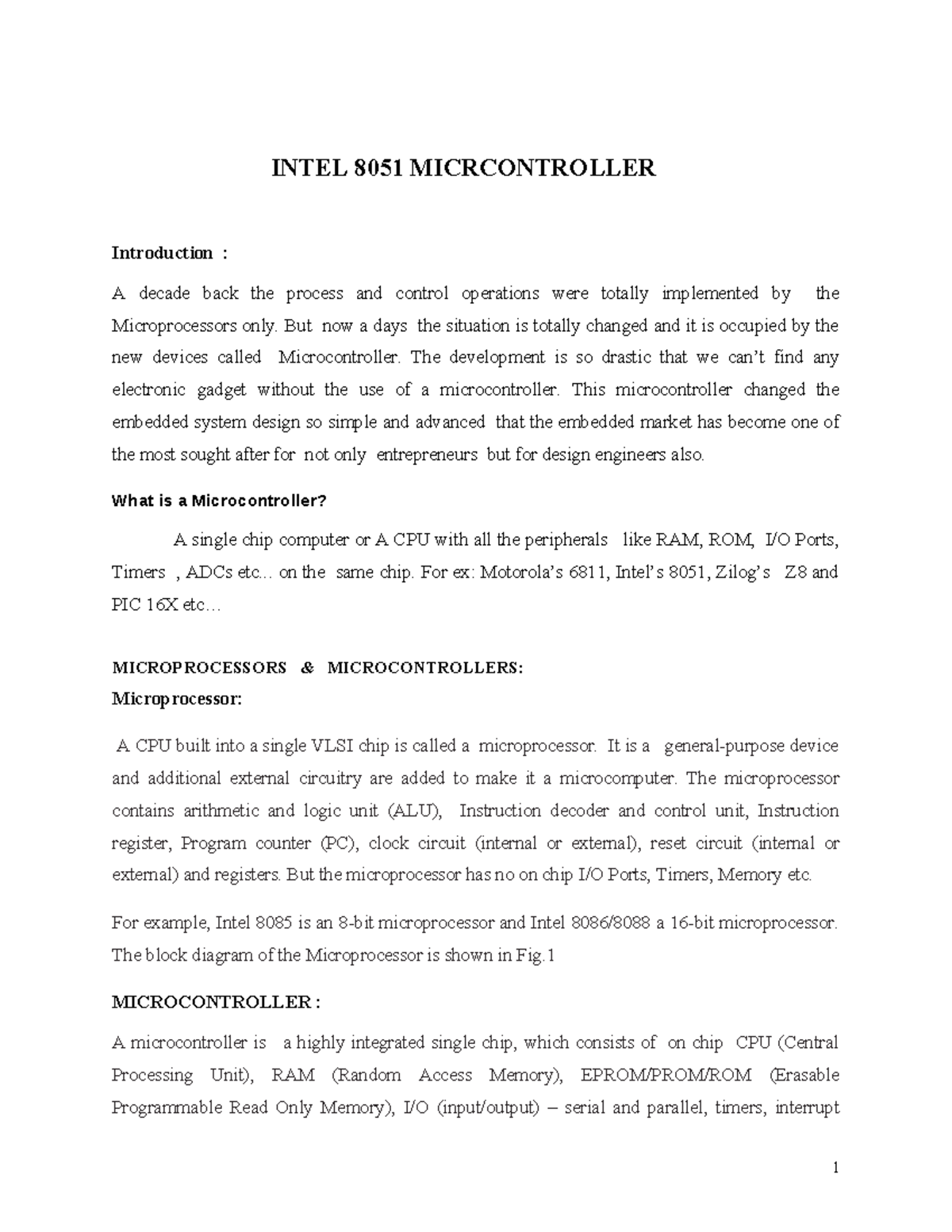 211791132 8051 Microcontroller Lecture Notes and Key Concepts - Studocu