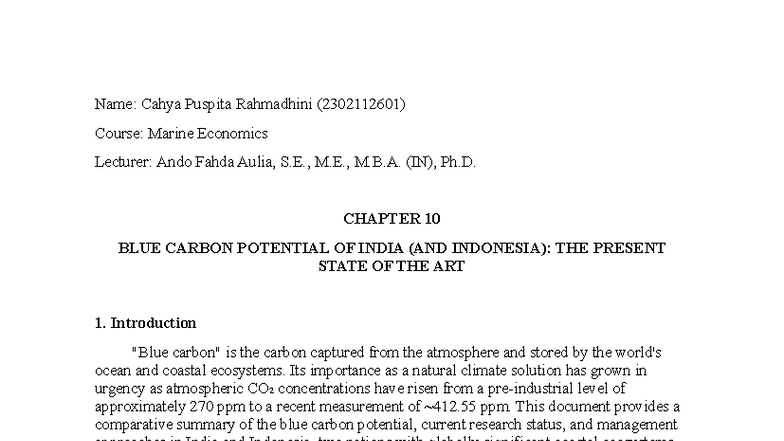 Ch. 10 Blue Carbon Potential of India-The Present State of the Art ...
