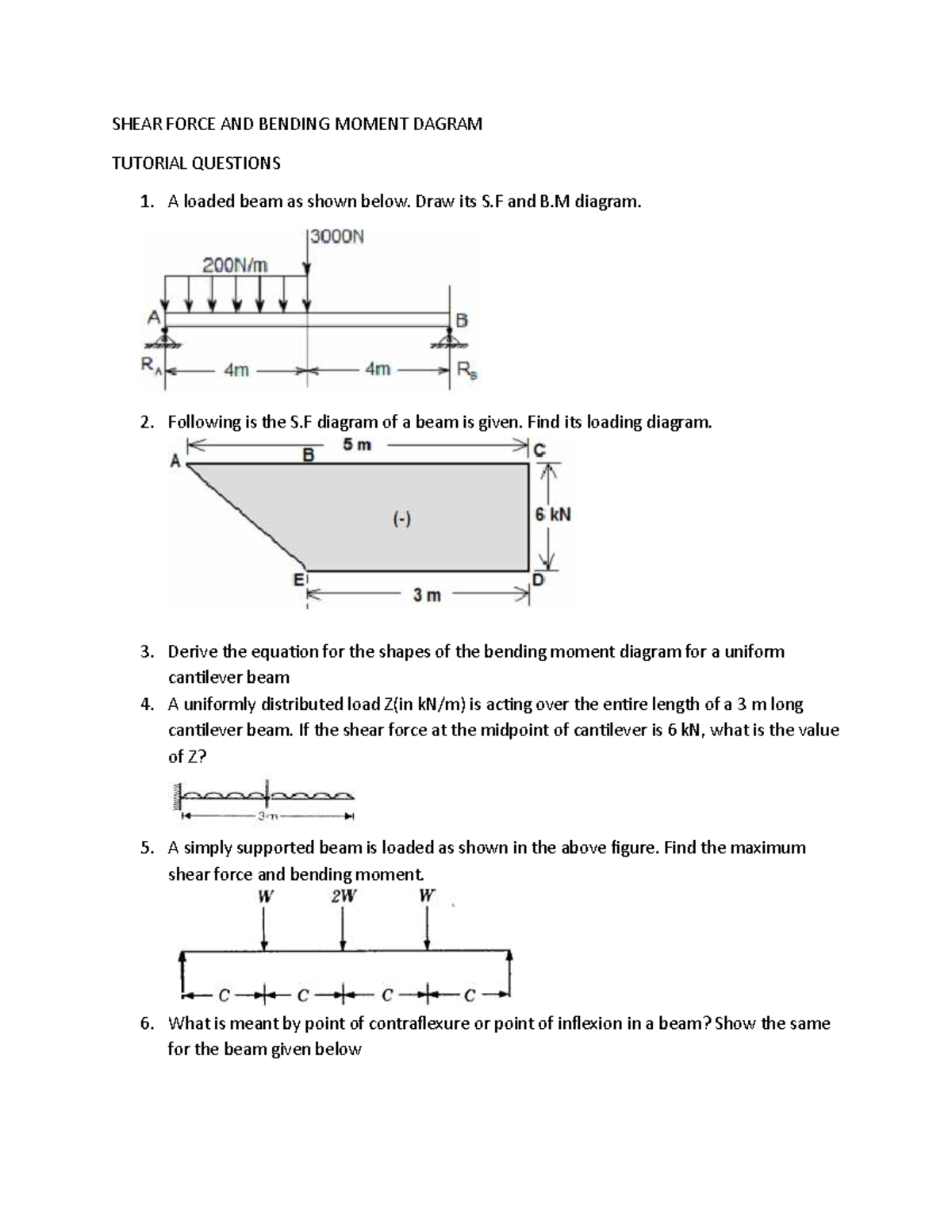 SHEAR FORCE & BENDING MOMENT DIAGRAM TUTORIAL QUESTIONS - Studocu